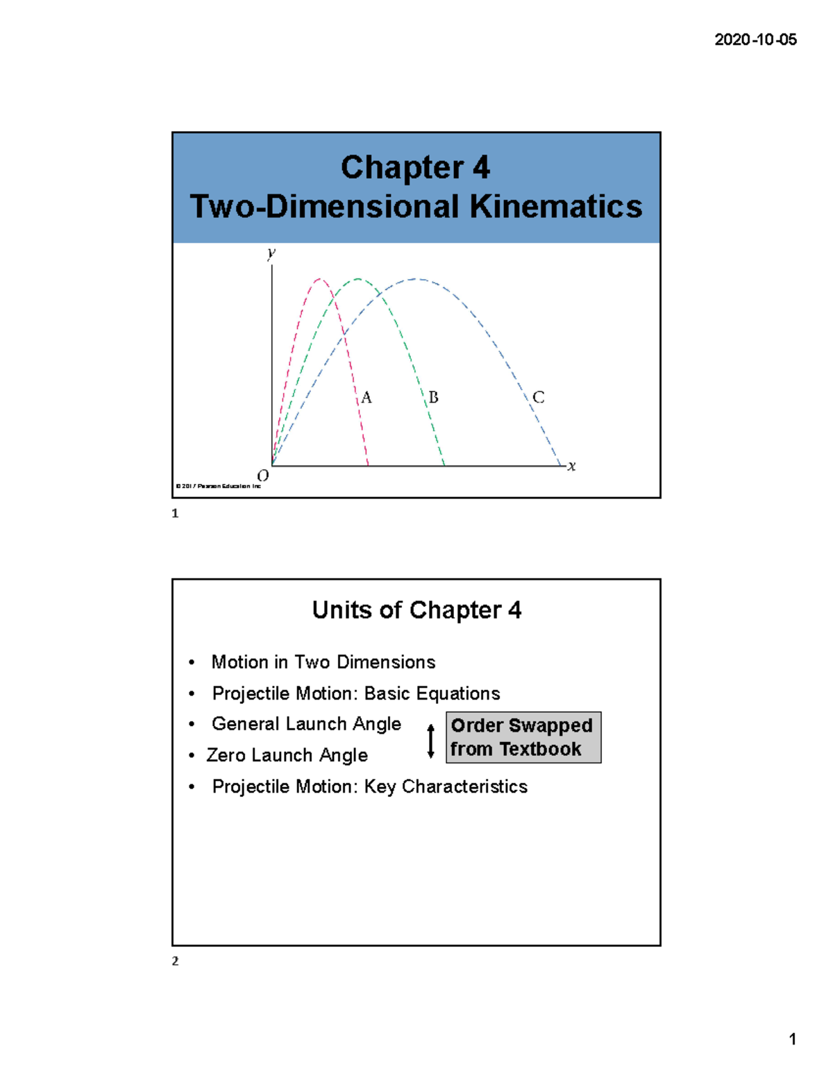 Chapter 4 Notes - Chapter 4 Two-Dimensional Kinematics © 2017 Pearson ...