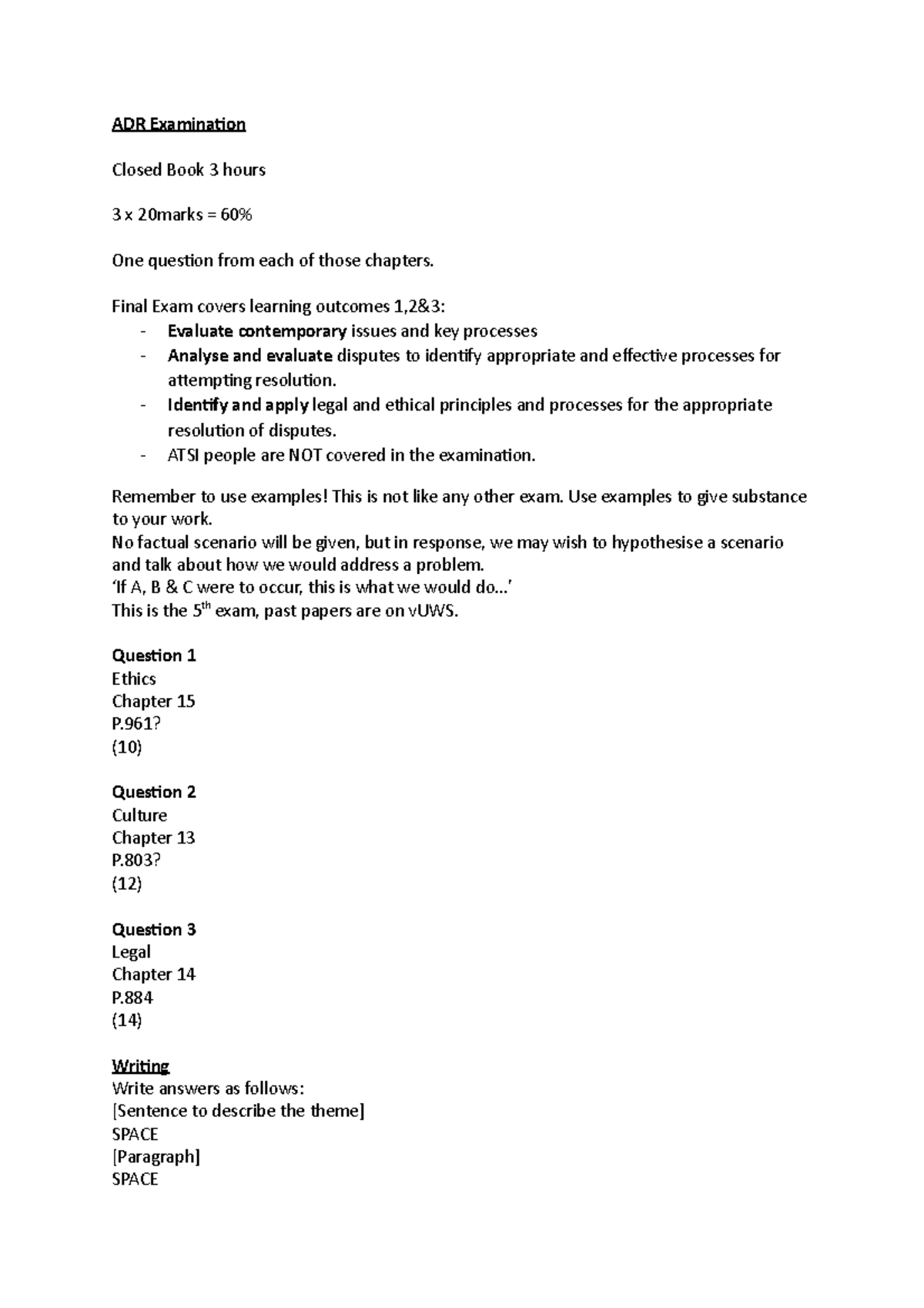 ADR Examination info - Info for exam incl topics that are examinable ...