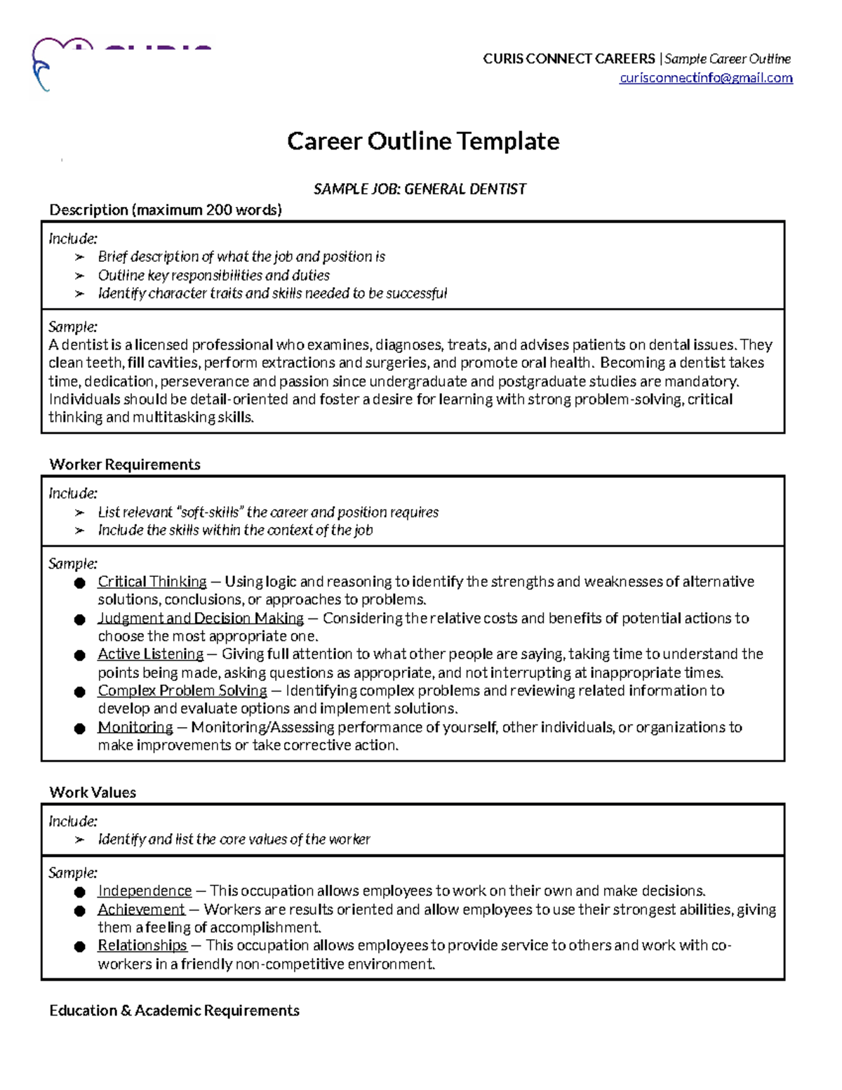 Sample Career Outline - practice questions - CURIS CONNECT CAREERS ...