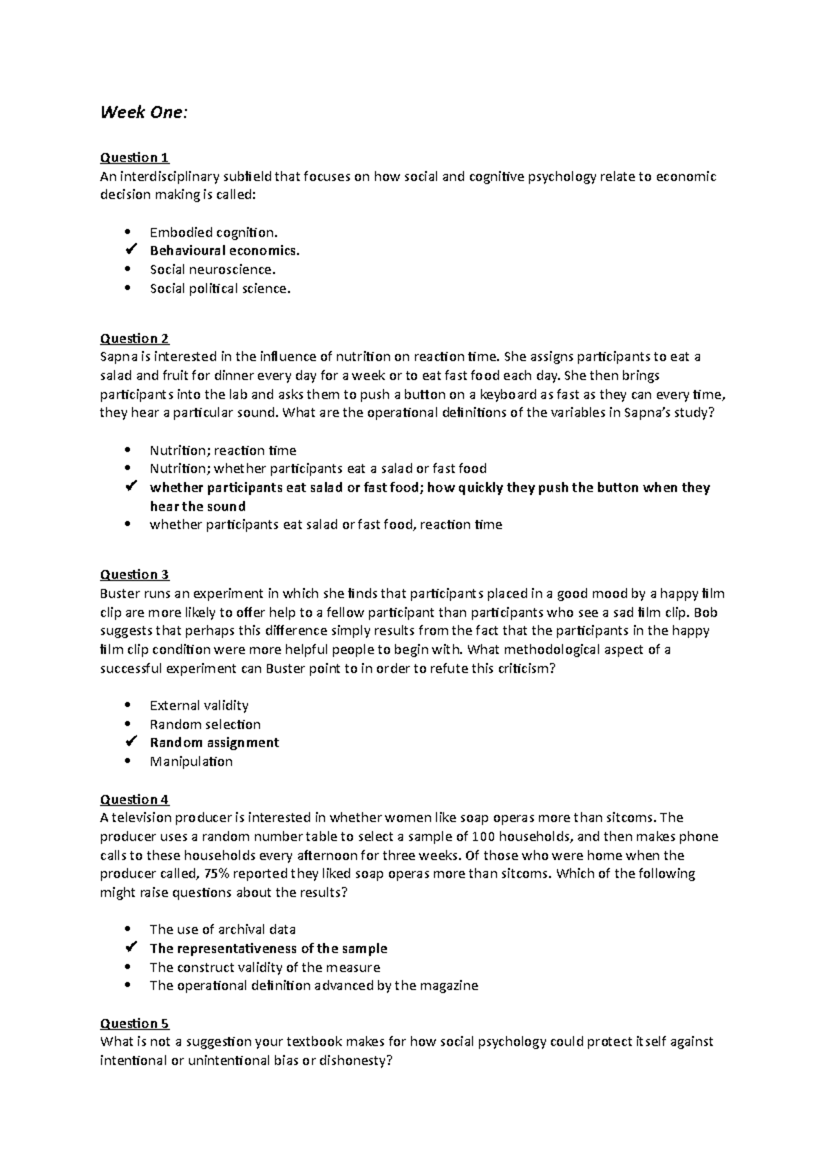 PSY20016 Week 1 quiz - Week One: Question 1 An interdisciplinary ...
