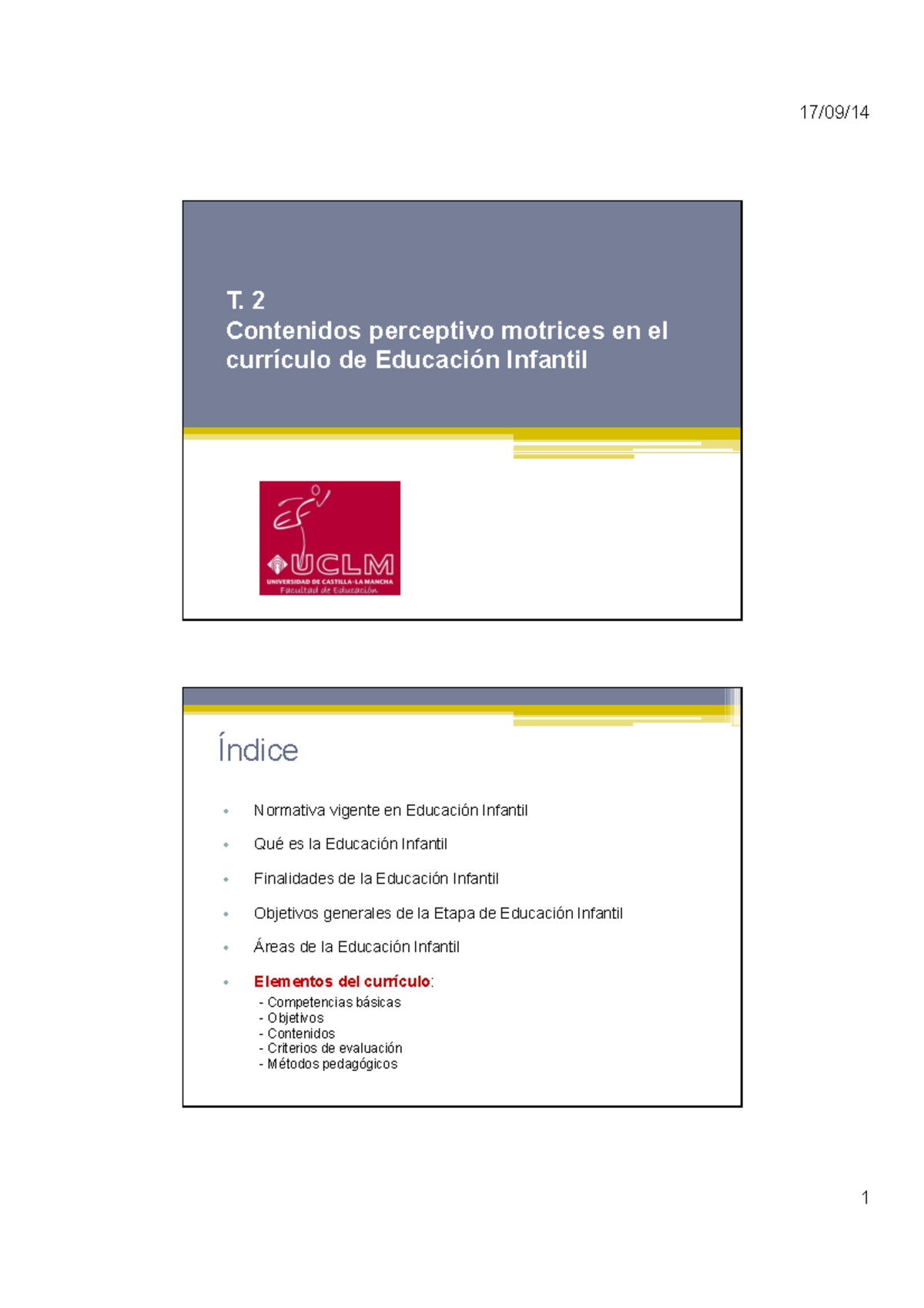 Presentacion tema 2 - curriculo completo - T. 2 Contenidos perceptivo ...