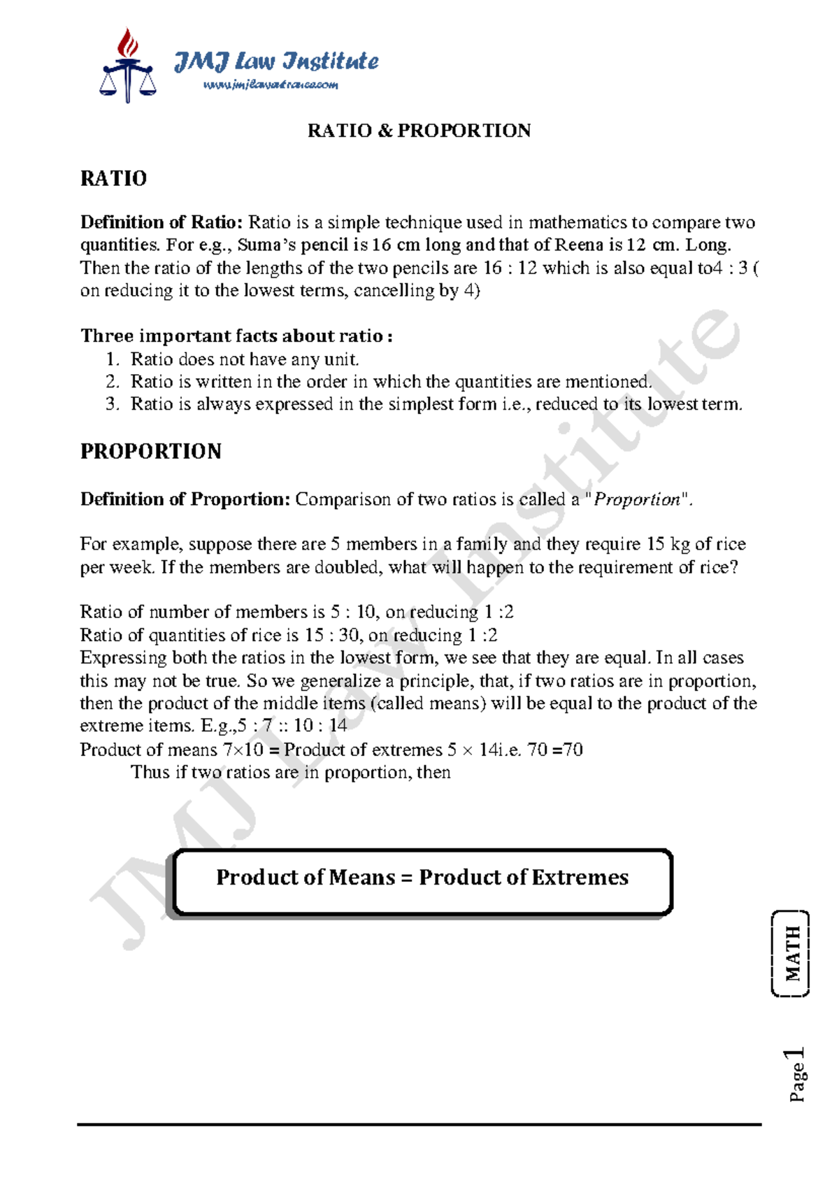 Module 3 Ratio and Proportion 622098 - BASIC MATHEMATICS - IGNOU - Studocu