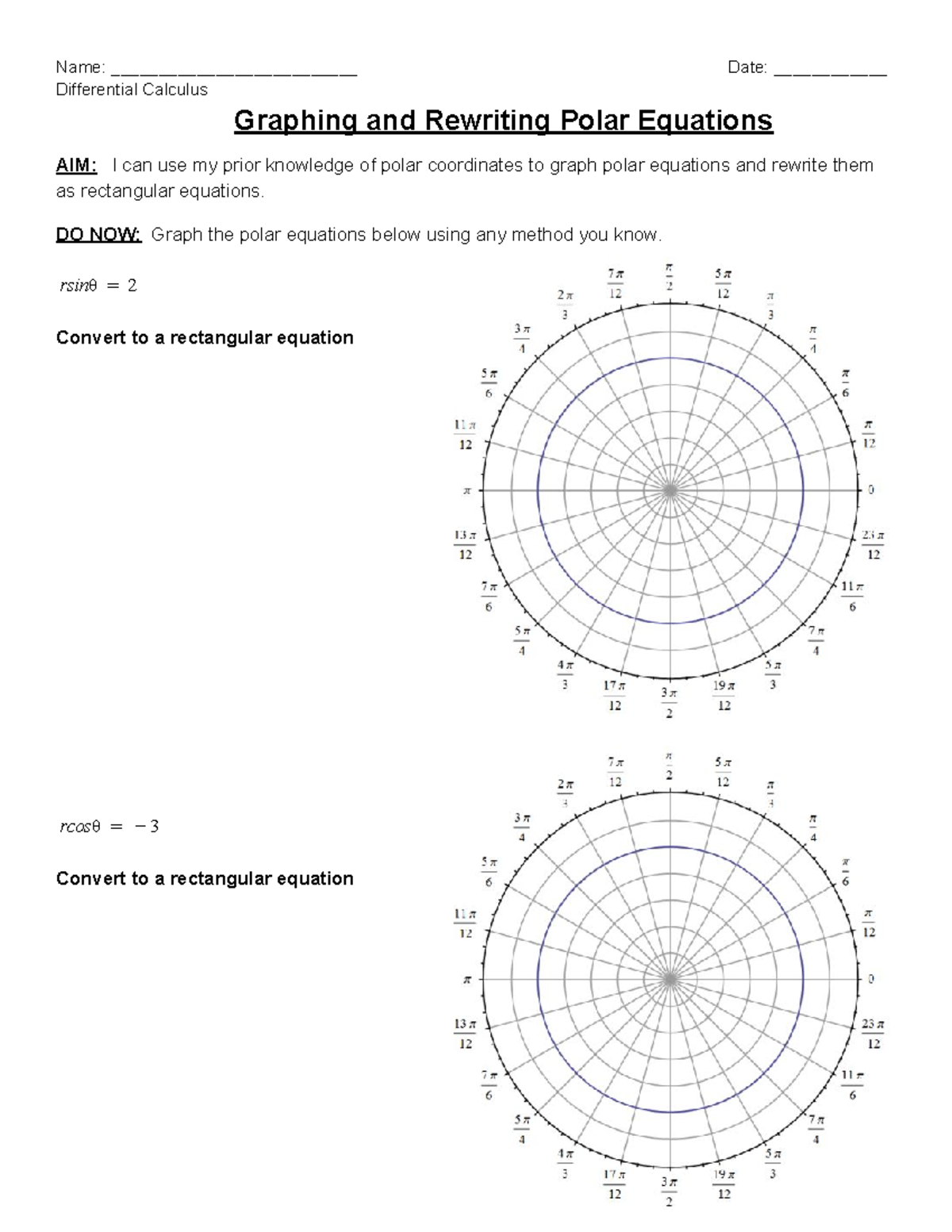 03 - Graphing and Rewriting Polar Equations - Name ...