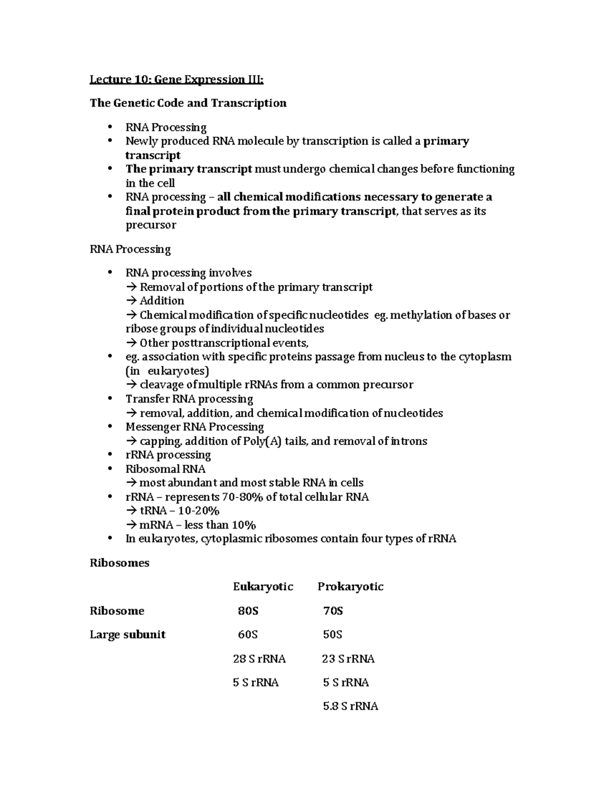 Lecture 10 - Lecture 10: Gene Expression III: The Genetic Code and ...