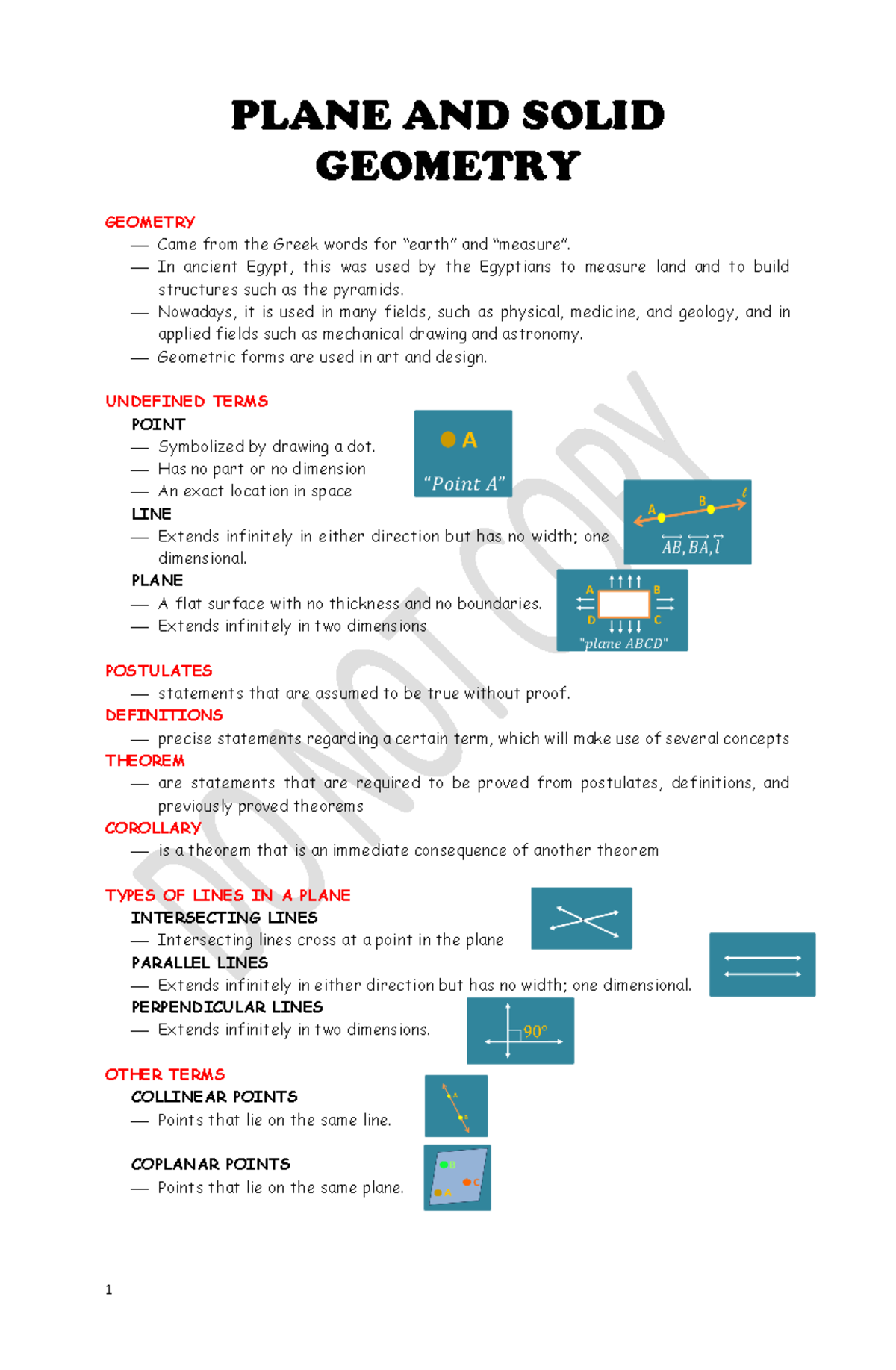 Lecture Notes Plane AND Solid Geometry - PLANE AND SOLID GEOMETRY ...