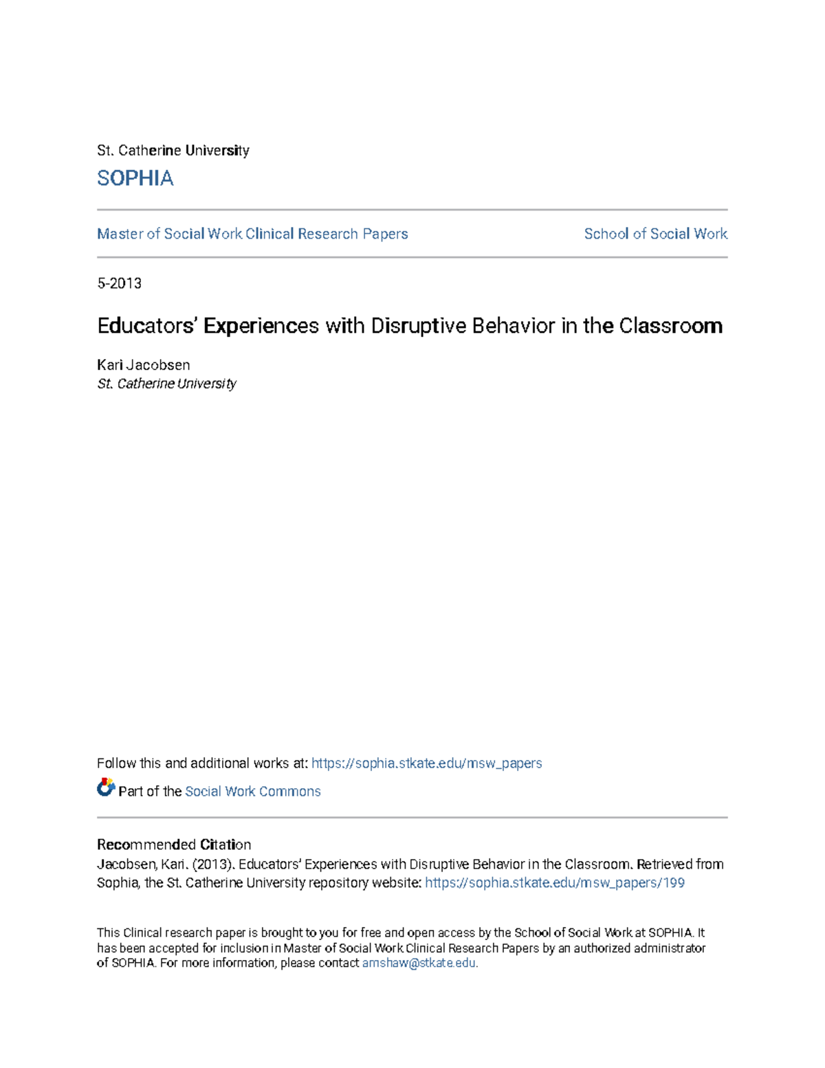 Educators Experiences with Disruptive Behavior in the Classroom - St ...