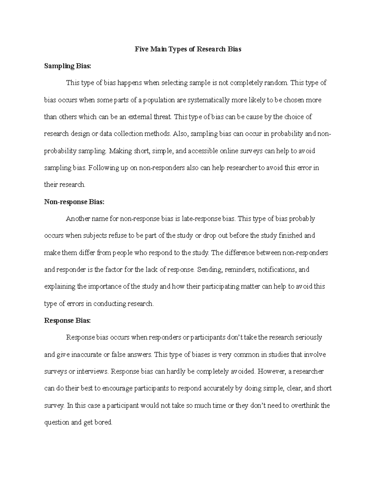 Types of Research Bias - Five Main Types of Research Bias Sampling Bias ...
