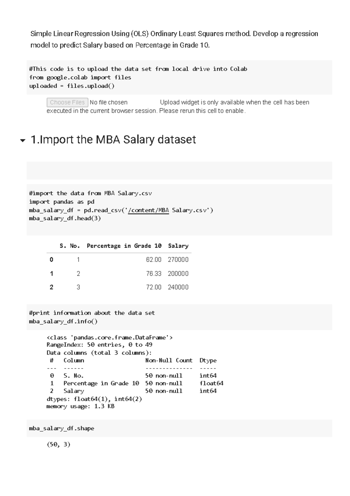 Lab4 SLR.ipynb - Colaboratory - Simple Linear Regression Using (OLS) Ordinary Least Squares ...
