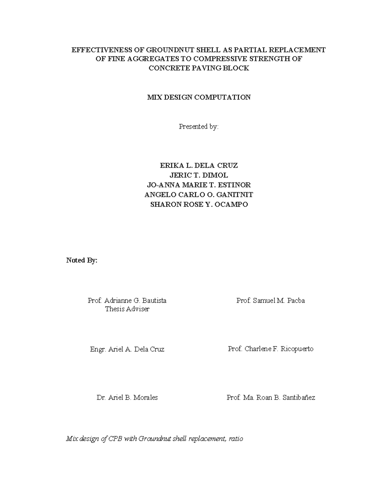 Mix design (ACI) GS - EFFECTIVENESS OF GROUNDNUT SHELL AS PARTIAL ...