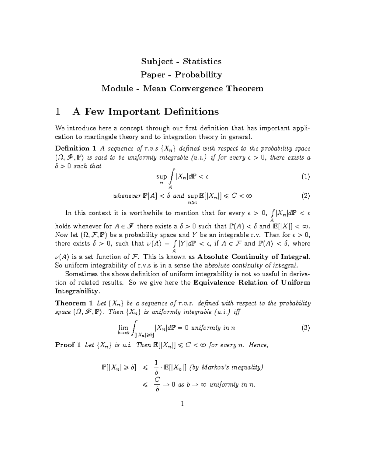 Mean Convergence Theorem - Probability 2 - Studocu