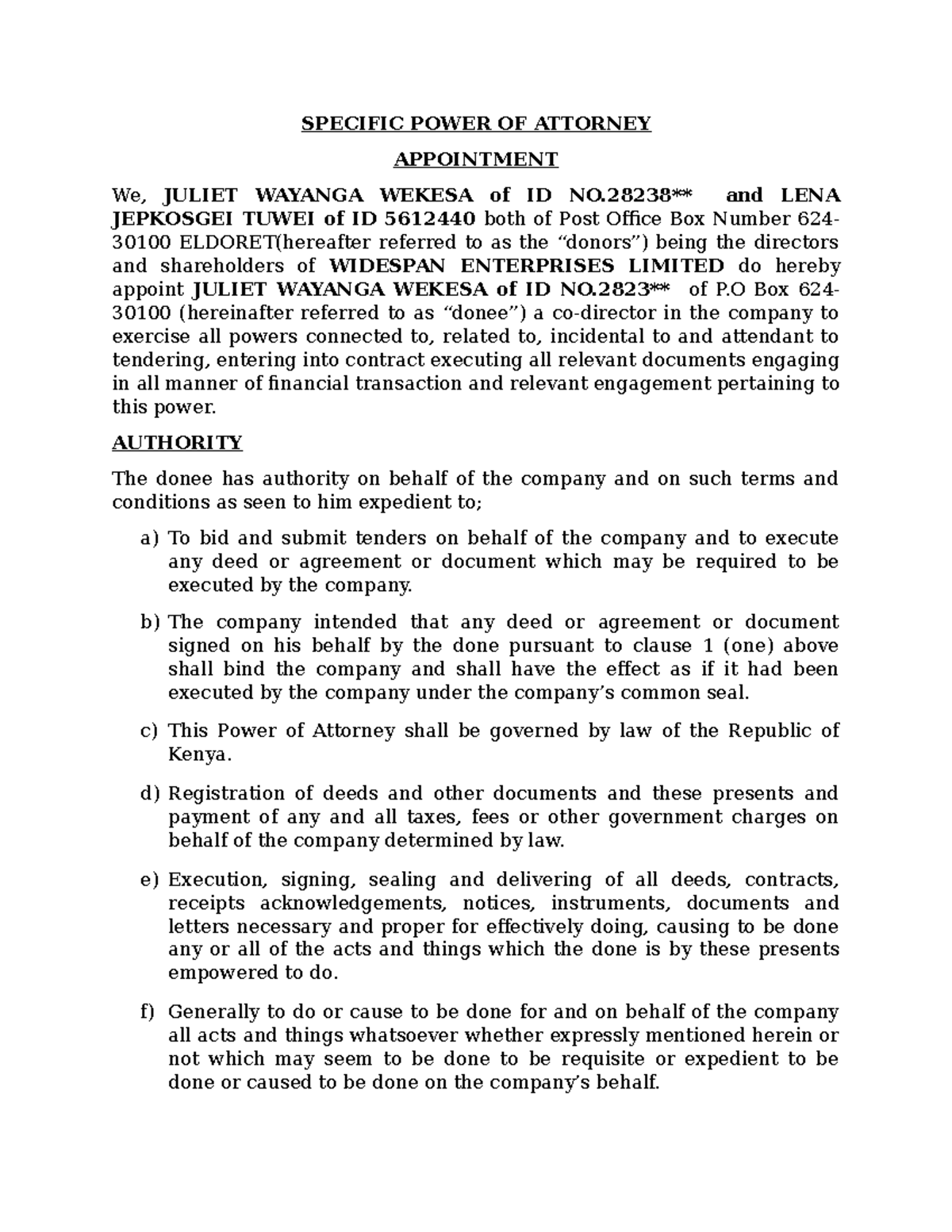 Sample Specific Power OF Attorney - SPECIFIC POWER OF ATTORNEY ...