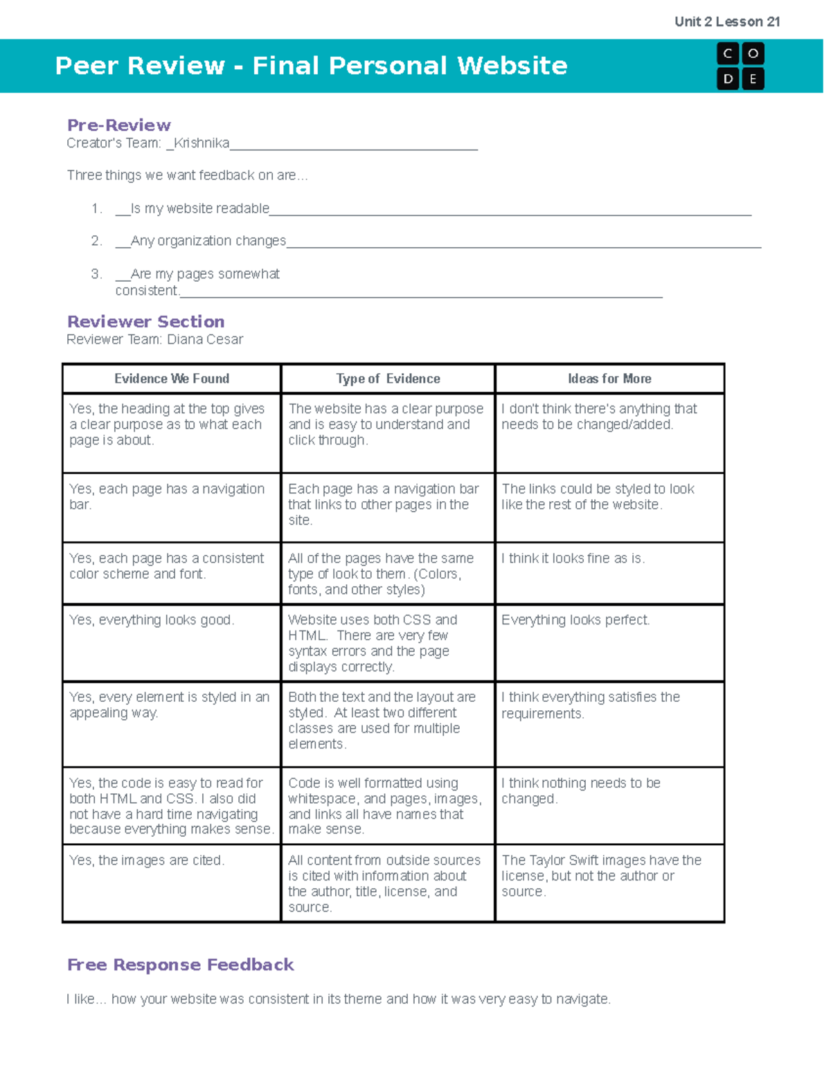 U2L21+Peer+Review+-+Website+for+a+Purpose - Unit 2 Lesson 21 Peer ...