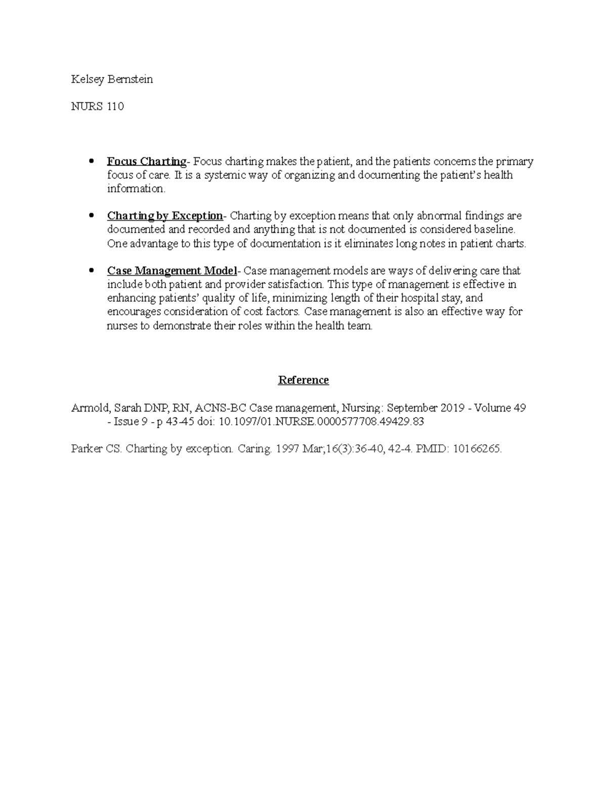 Kelsey Bernstein In Class Assignment - Kelsey Bernstein NURS 110 Focus ...