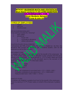 MTH302 Short Notes Lec 1 to 22 (VUAnswer - VUAnswer MTH (BUSINESS MATH ...