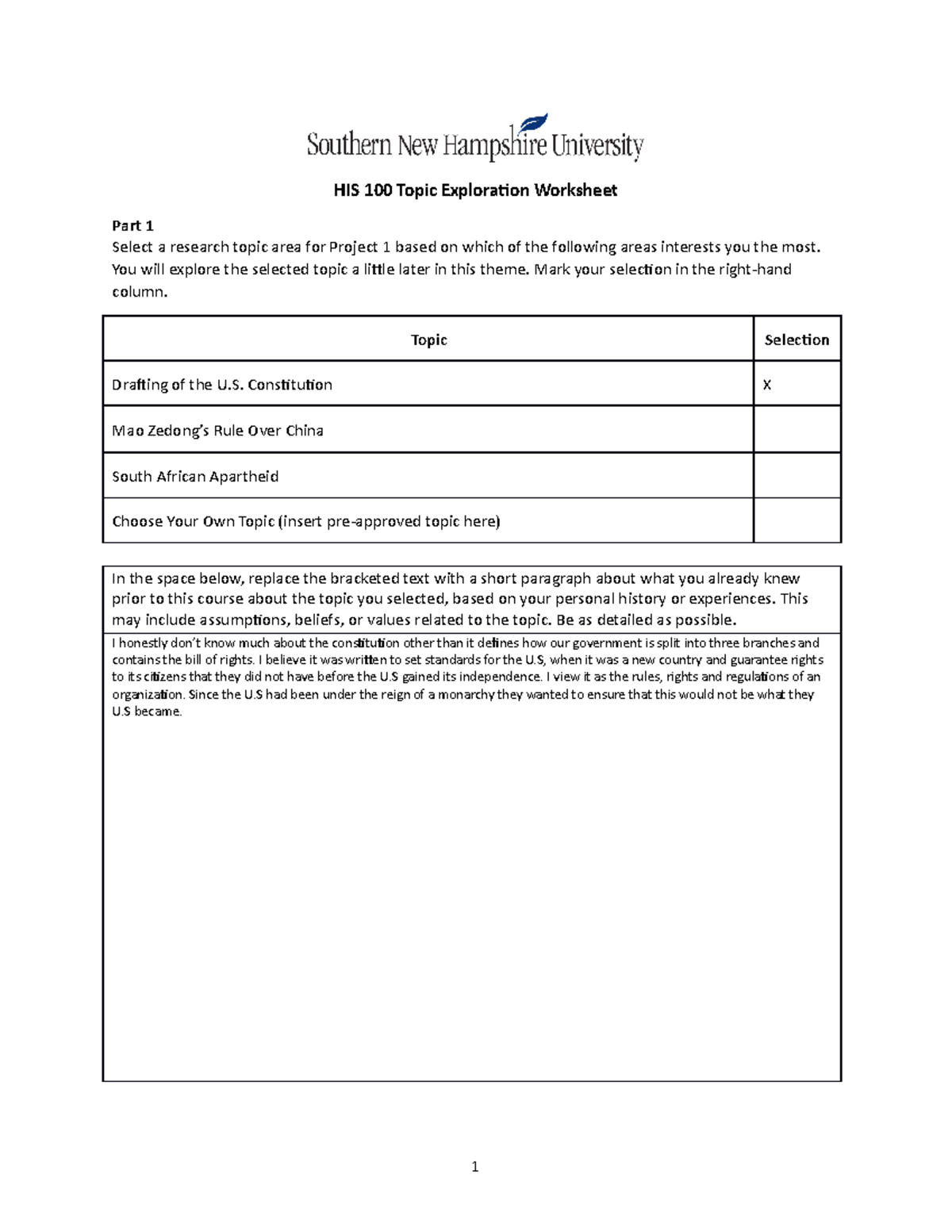 HIS 100 Topic Exploration Worksheet - HIS 100 Topic Exploration ...