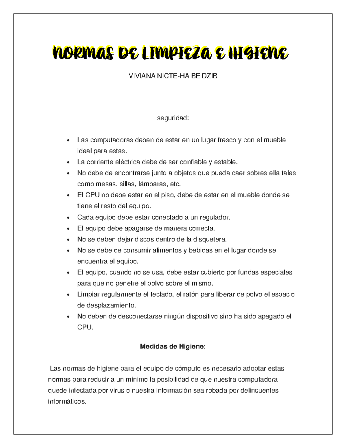 Normas DE Limpieza E Higiene - NORMAS DE LIMPIEZA E HIGIENE NORMAS DE ...