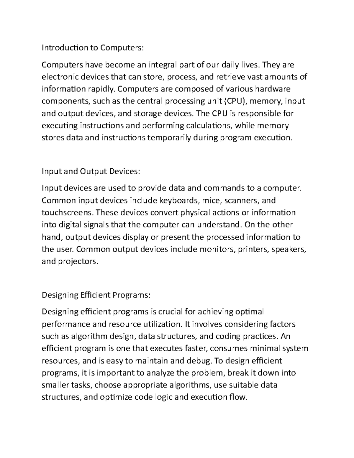 Intro to computes - Introduction to Computers: Computers have become an ...