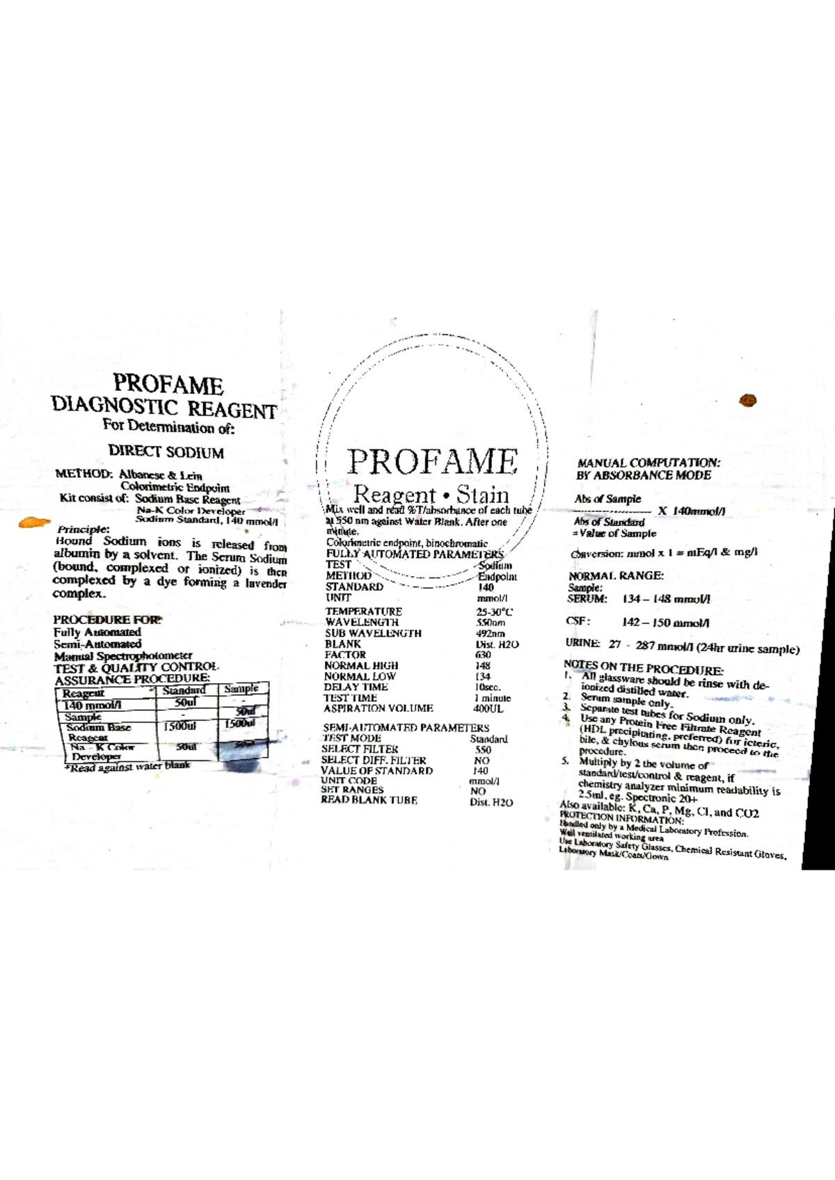 Electrolyte Reagent Insert - Clinical Chemistry - Studocu