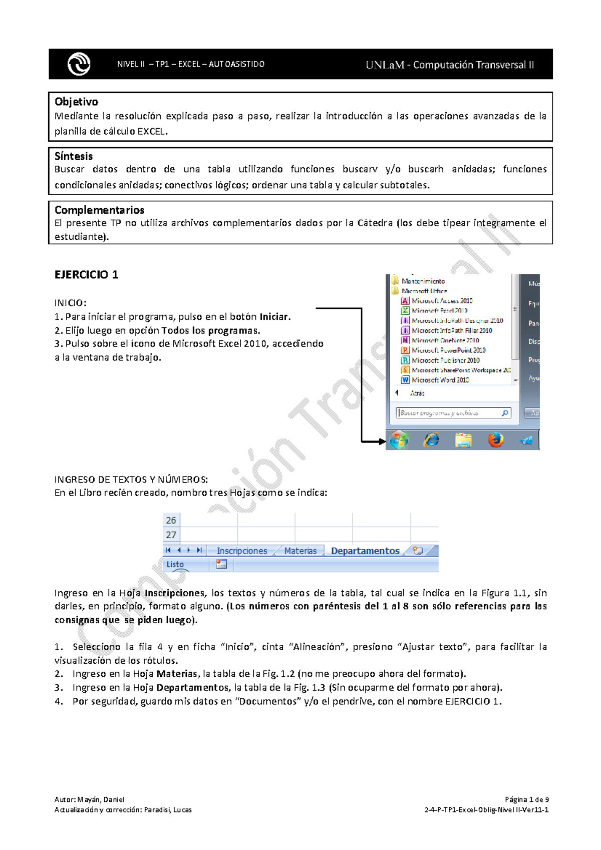 2 4 P TP1 Excel Oblig Nivel II Ver11 1 - Autor: Mayán, Daniel Página 1 de 9 Actualización y ...