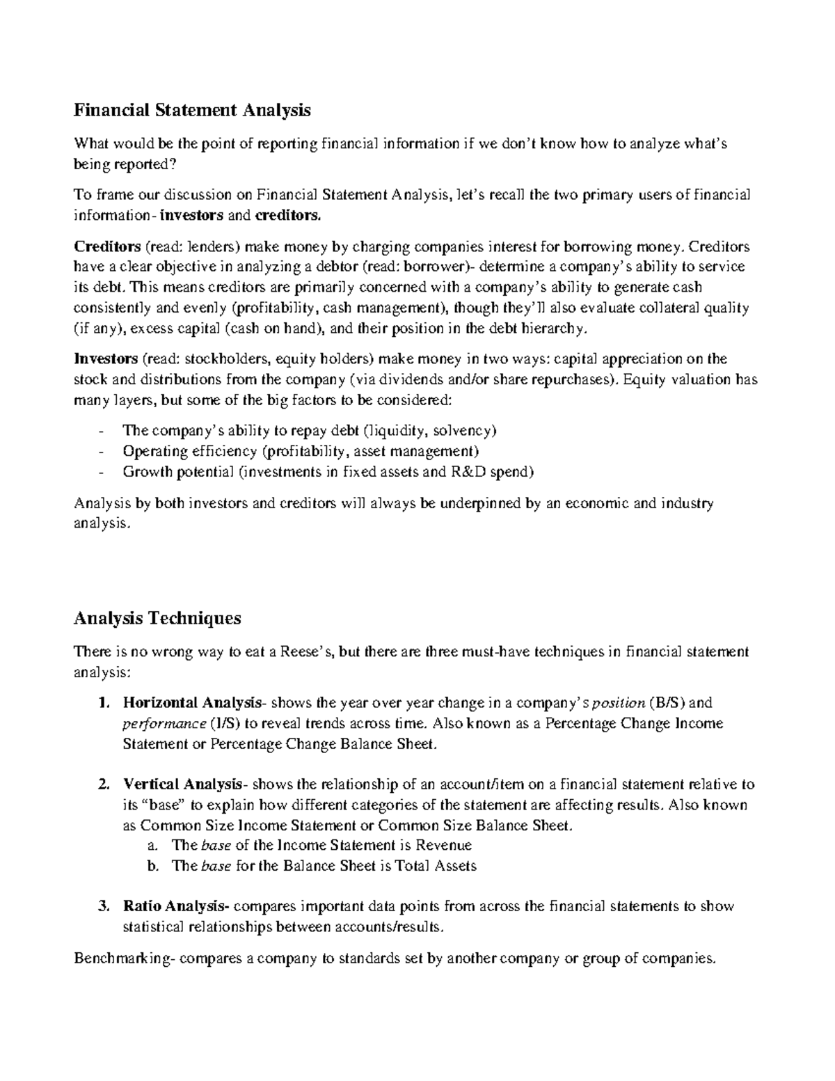 Section 12- Financial Statement Analysis - Financial Statement Analysis ...