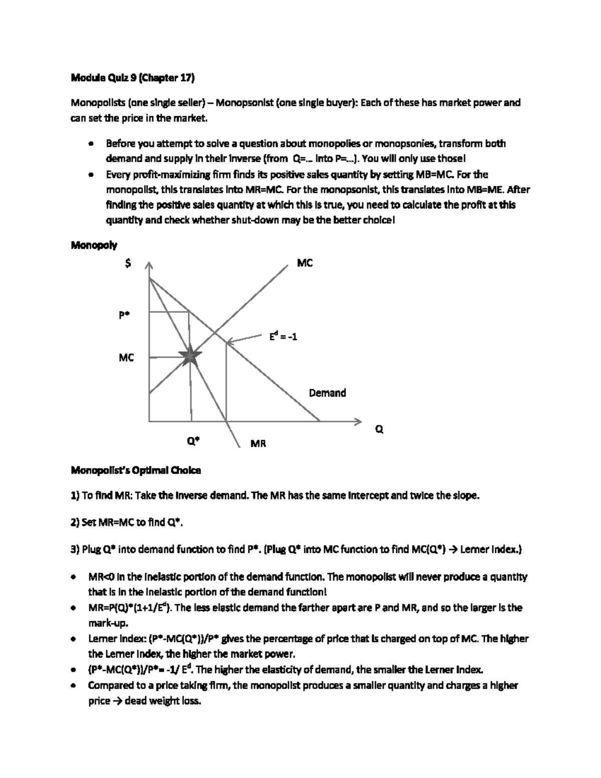 Module 17.1 on Monopoly - Chapter 17 - Econ 202 - Studocu