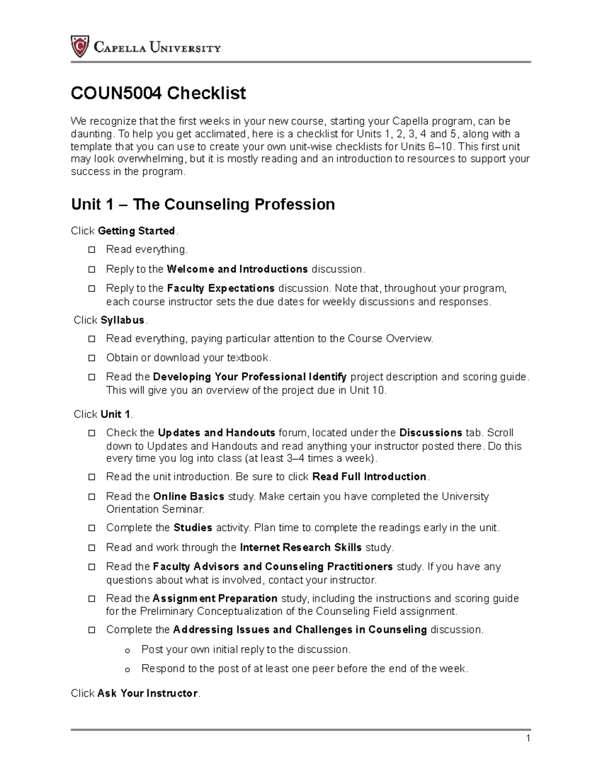 Cf COUN5004 checklist - Counseling notes - COUN5004 Checklist We ...