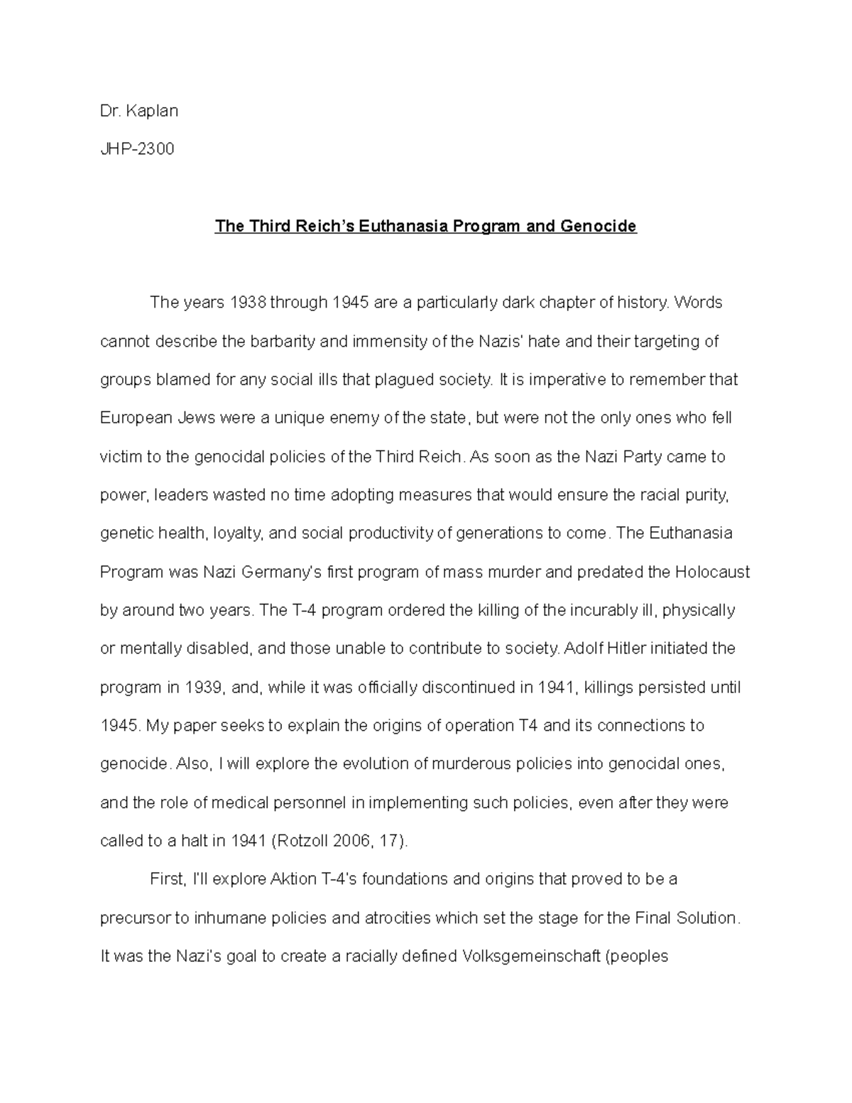 Nazi Euthanasia and the Holocaust - Dr. Kaplan JHP- The Third Reich’s ...