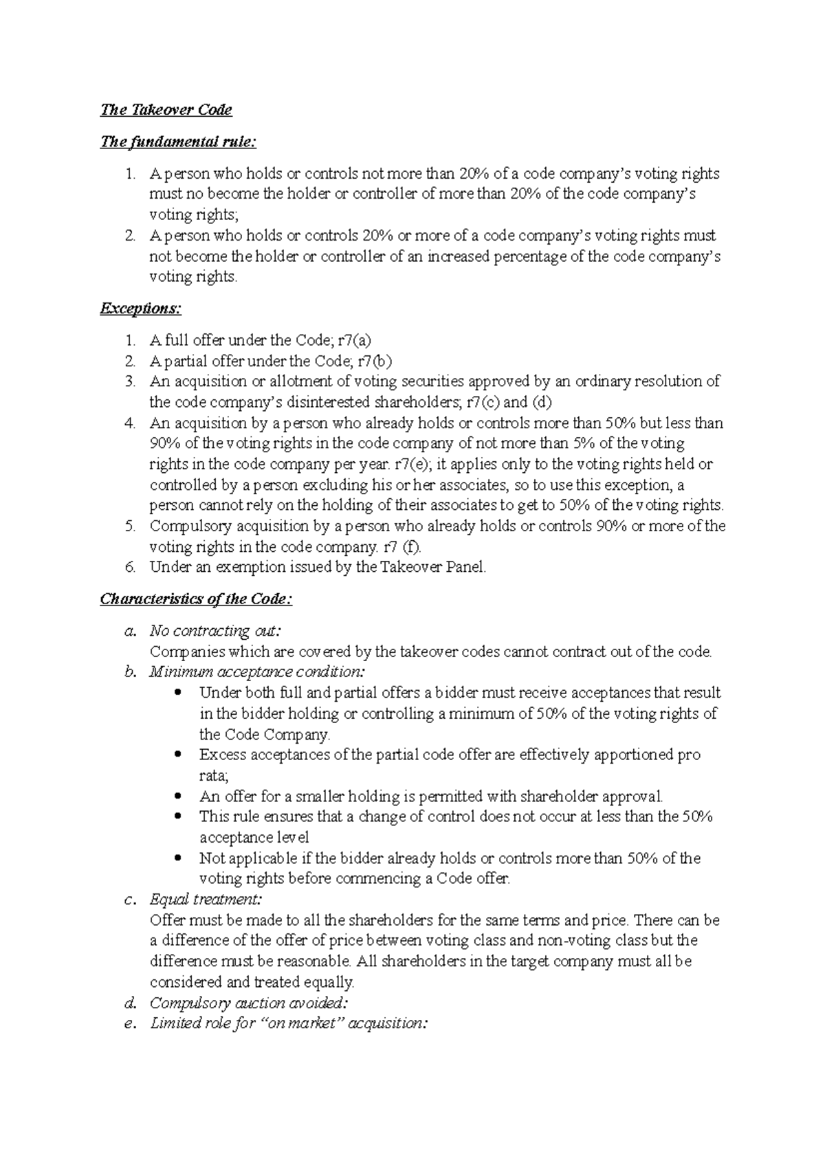 Take over code lectures - The Takeover Code The fundamental rule: 1. A ...