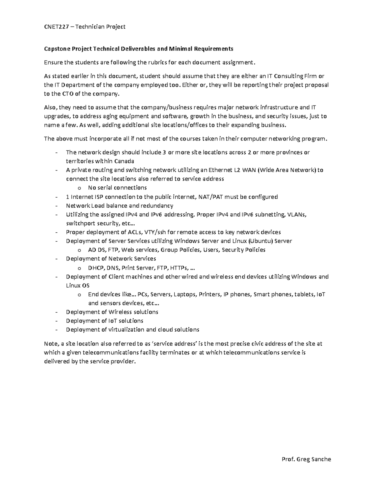 Capstone Project minimum requirements - CNET227 – Technician Project ...