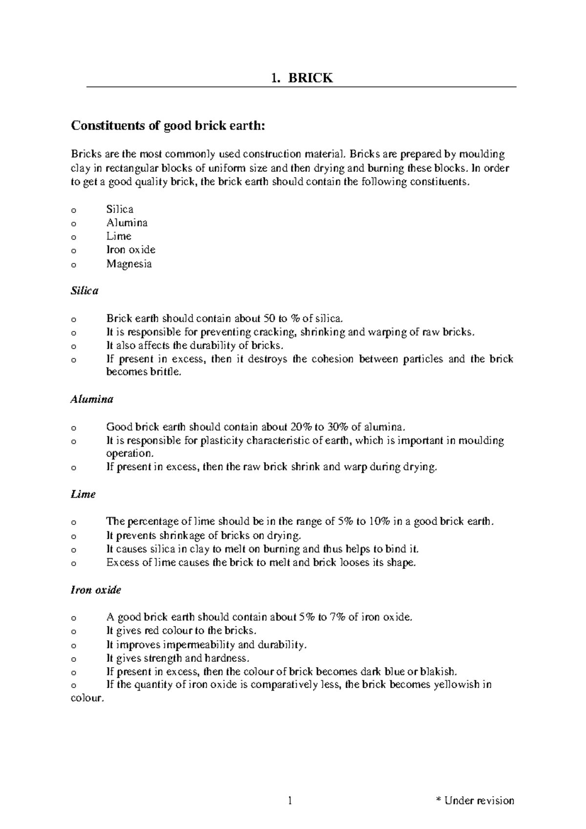Brick - 1. BRICK Constituents of good brick earth: Bricks are the most ...