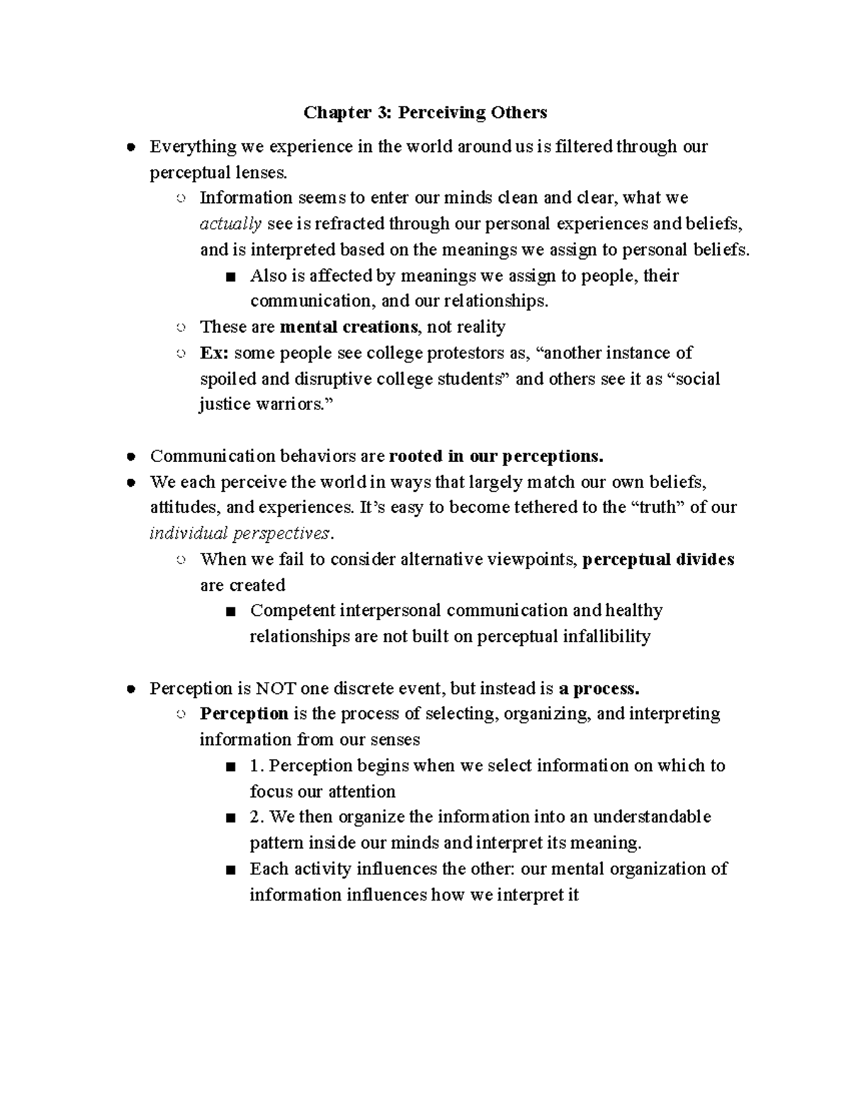 Chapter 3 Perceiving Others Notes - Chapter 3: Perceiving Others ...