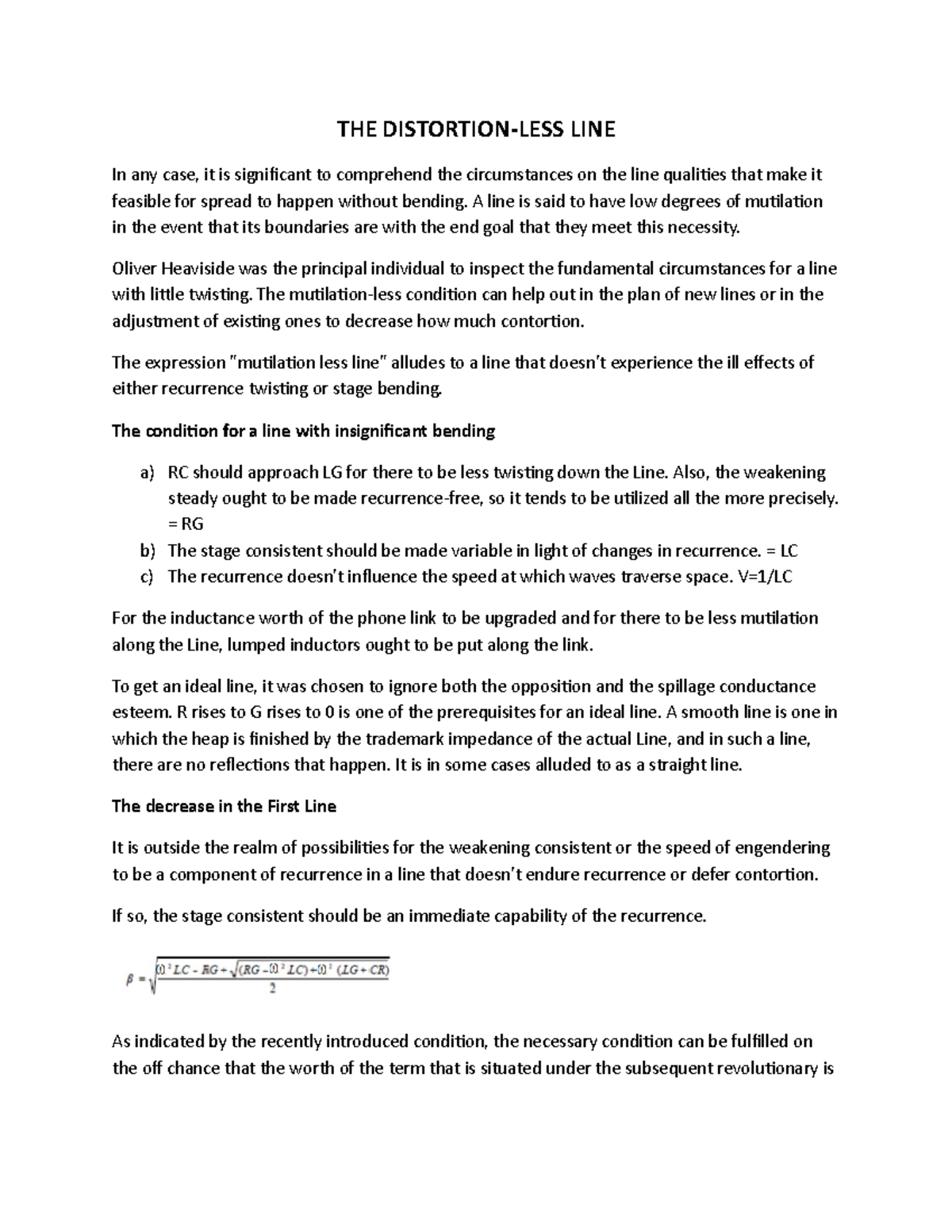 The Distortion Less Line - THE DISTORTION-LESS LINE In any case, it is ...