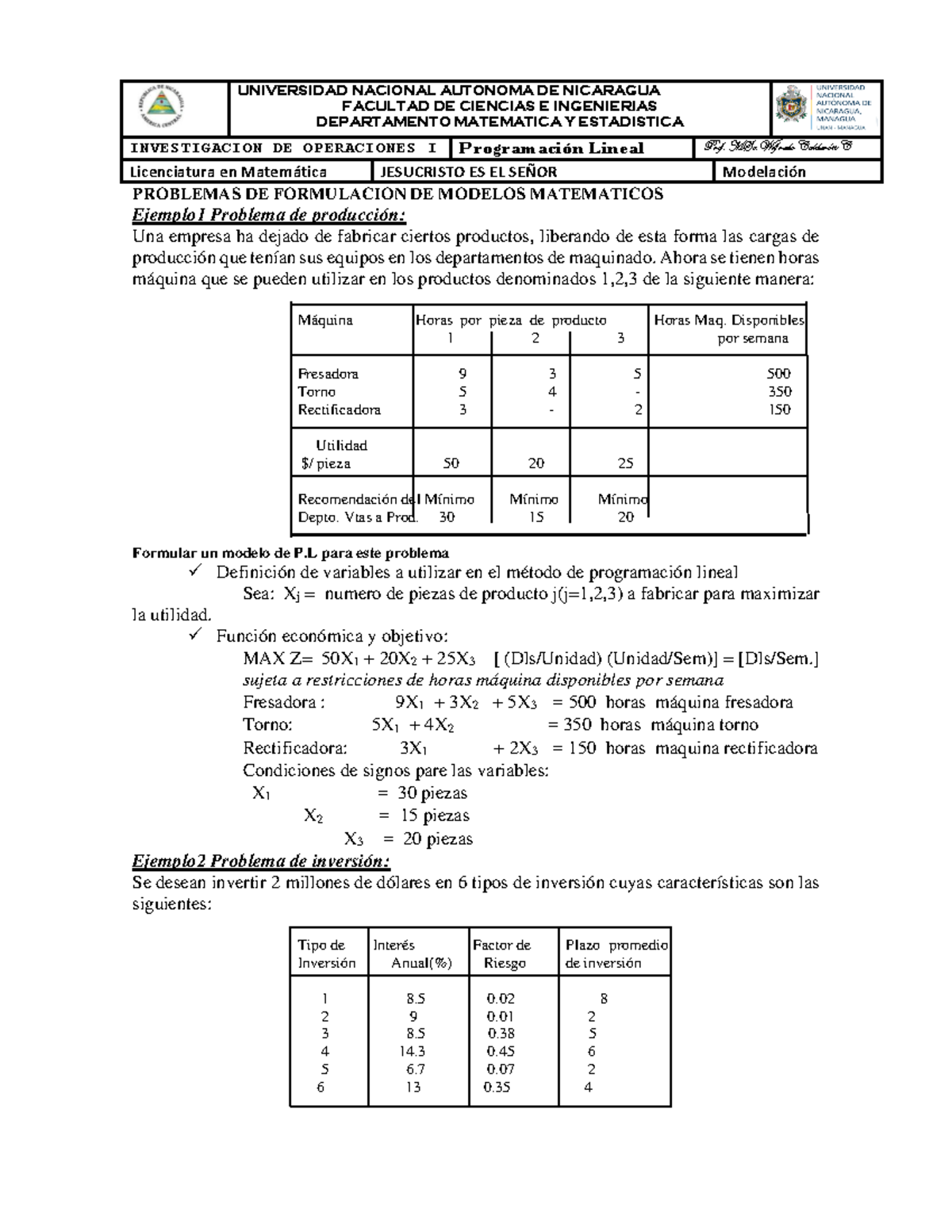 Problemas DE Formulacion DE Modelos Matematicos - Warning: TT: undefined function: 32 PROBLEMAS ...