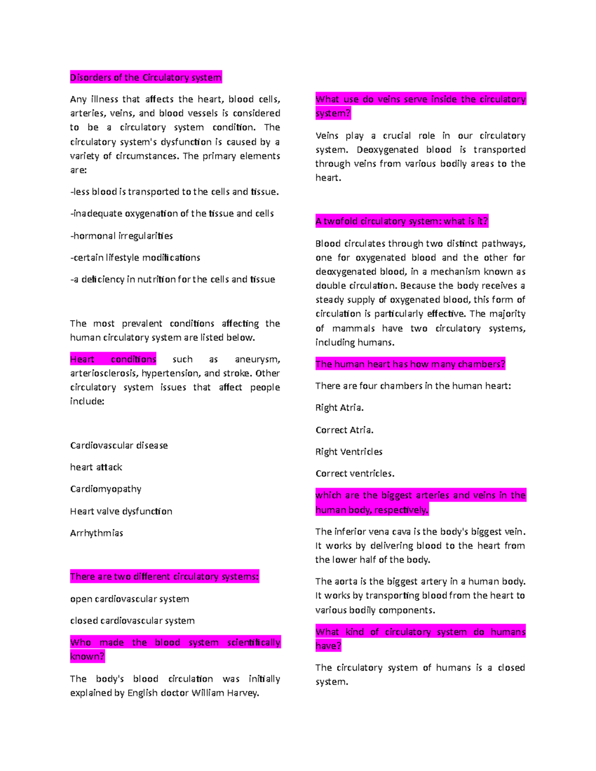 Disorders of the Circulatory system - The circulatory system's ...