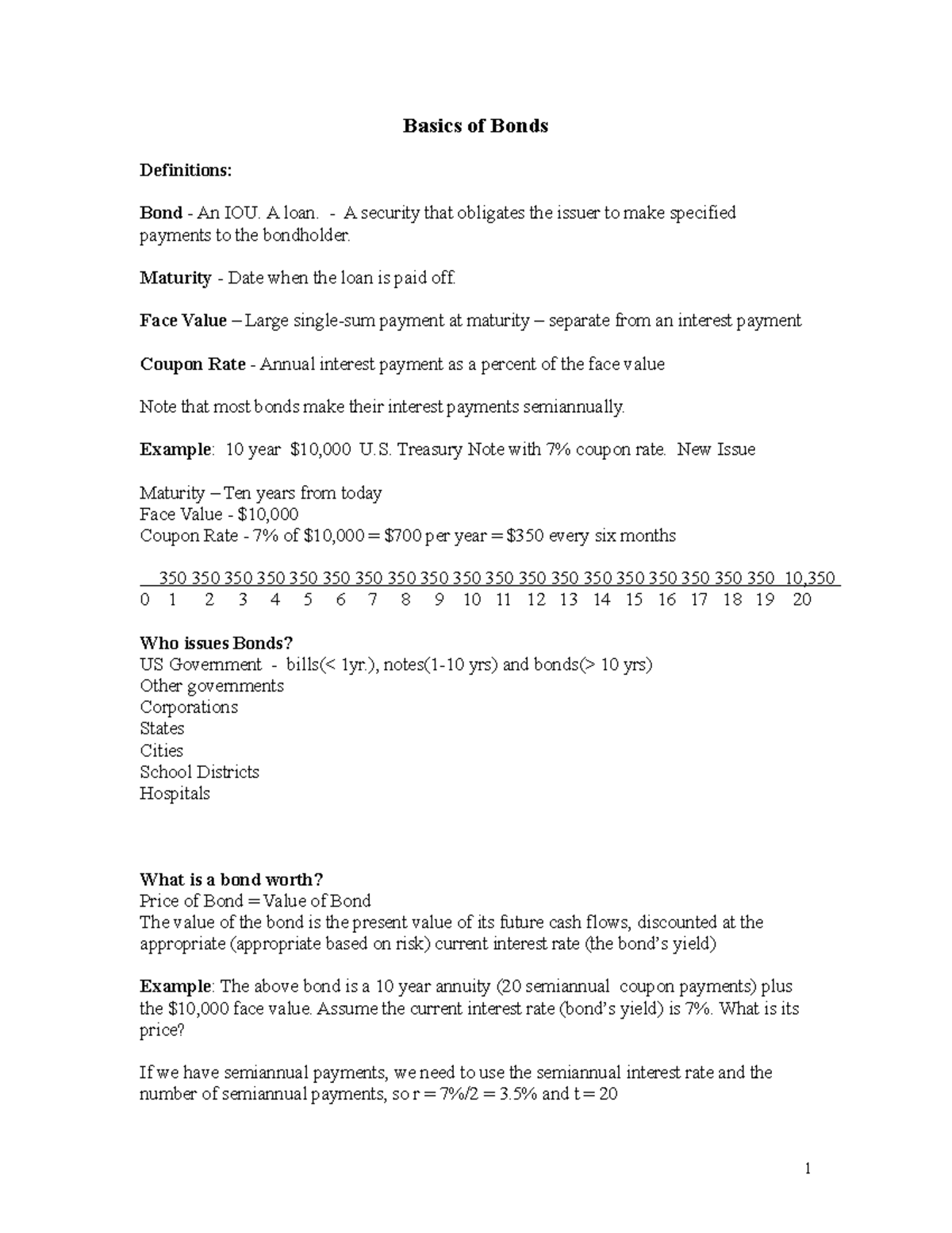 2.May 20 8 30 pm Bonds-Basics - Basics of Bonds Definitions: Bond - An ...