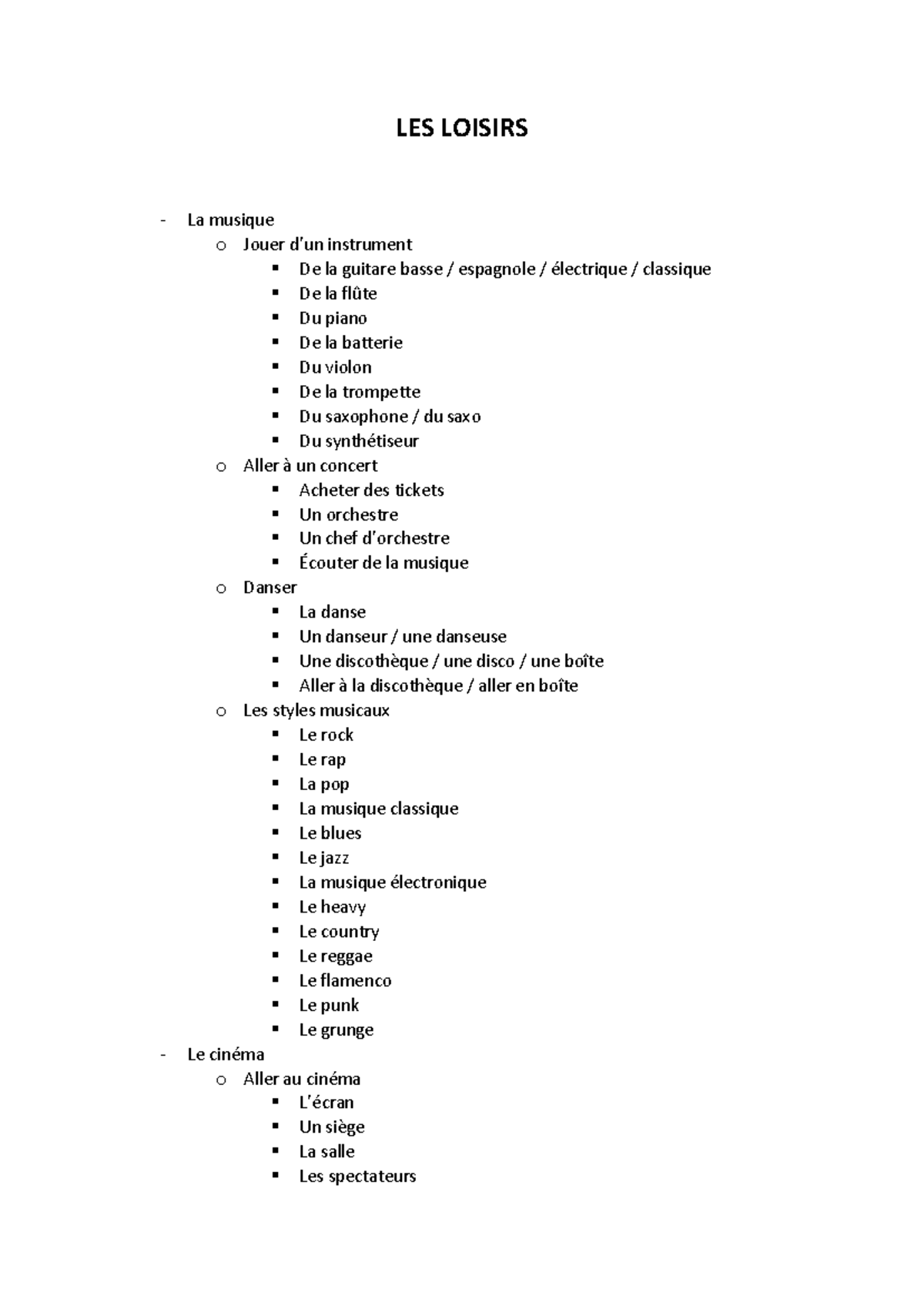 LES Loisirs - hhsksisiaow - LES LOISIRS La musique o Jouer d’un ...