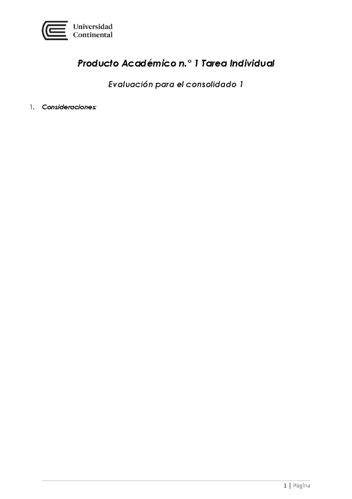 PA01 Gestión Profesional - Producto Académico n.° 1 Tarea Individual Evaluación para el ...