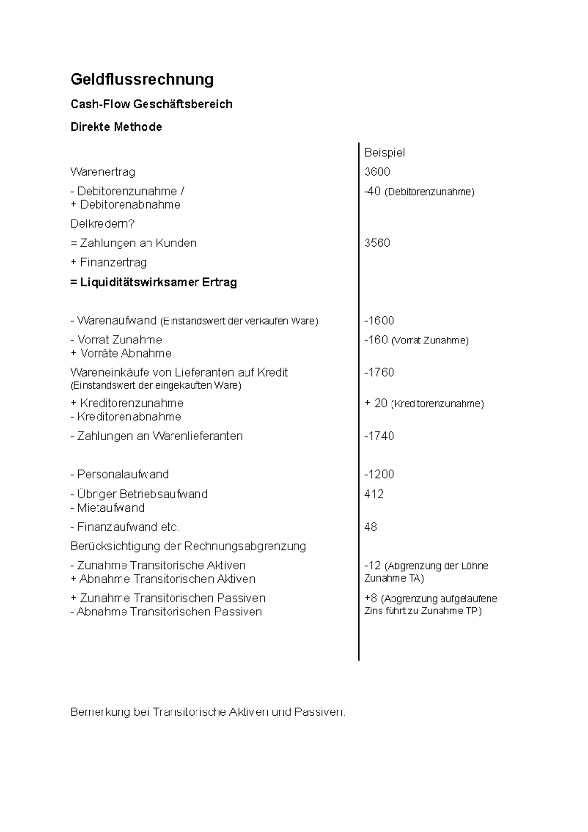 Geldflussrechnung Zusammenfassung - Geldflussrechnung Cash-Flow ...