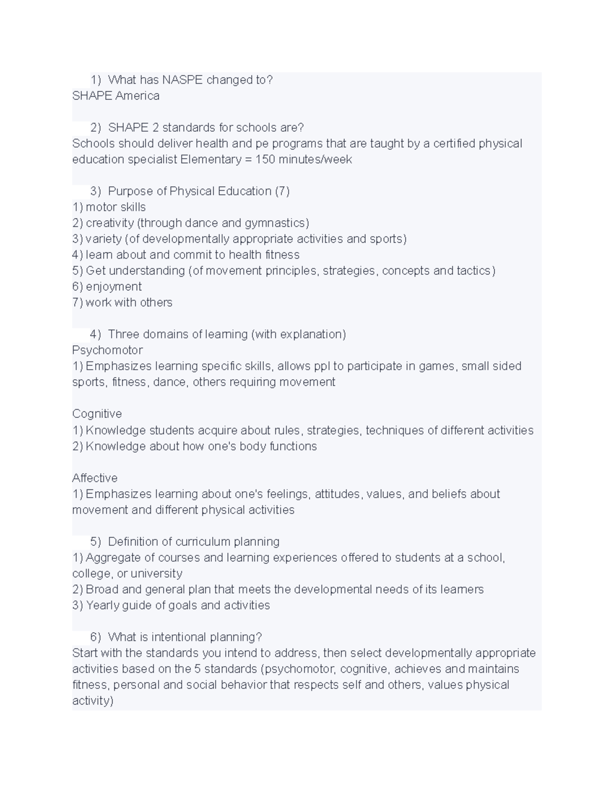 Kin 268- exam 1 flashcard - What has NASPE changed to? SHAPE America ...