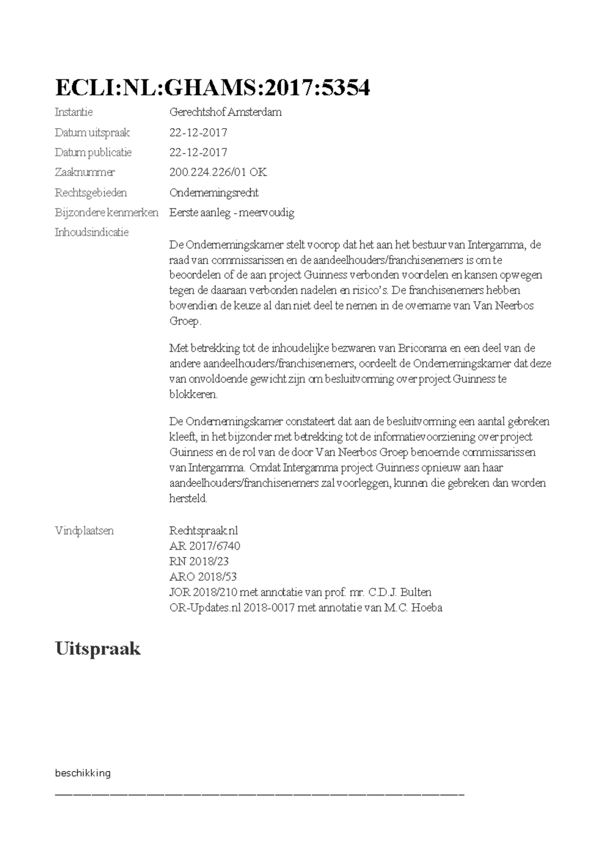 ECLI NL Ghams 2017 5354 - Belangrijke arresten over besluitvorming en ...