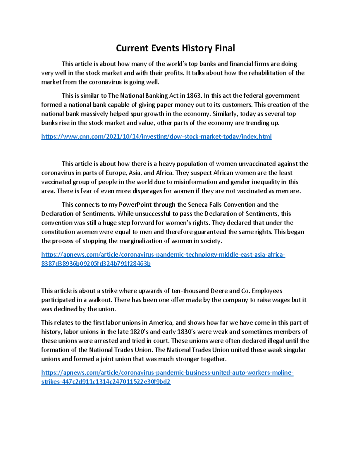 Current Events History Final - It talks about how the rehabilitation of ...