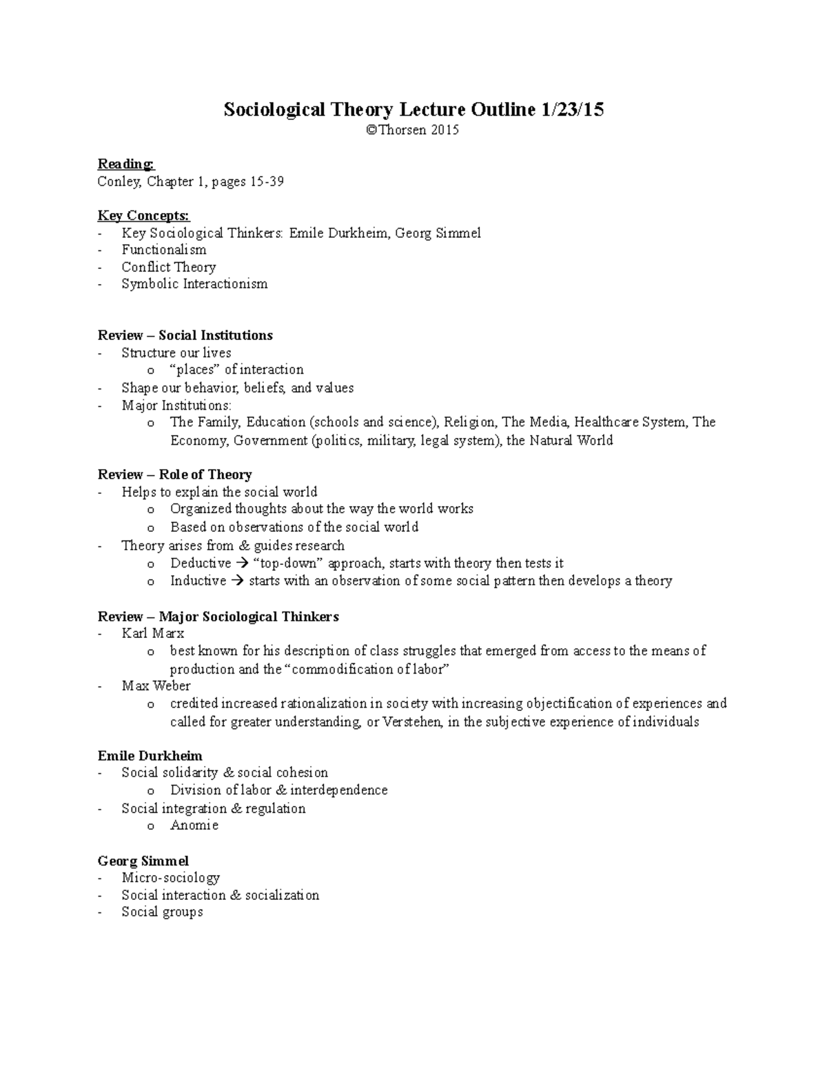 Sociological Theory Lecture Outline 1 - Studocu