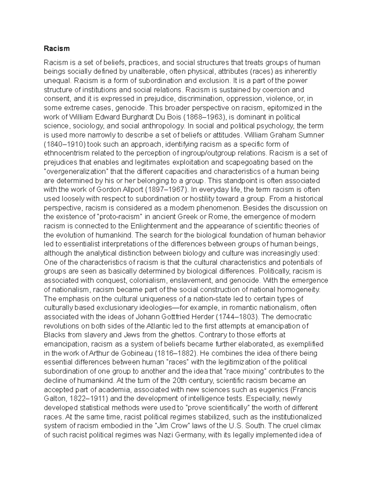 Racism - Racism Racism is a set of beliefs, practices, and social ...