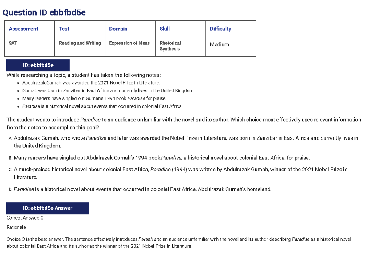 Expression of ideas sat medium first 30 answers - Question ID ebbfbd5e ...