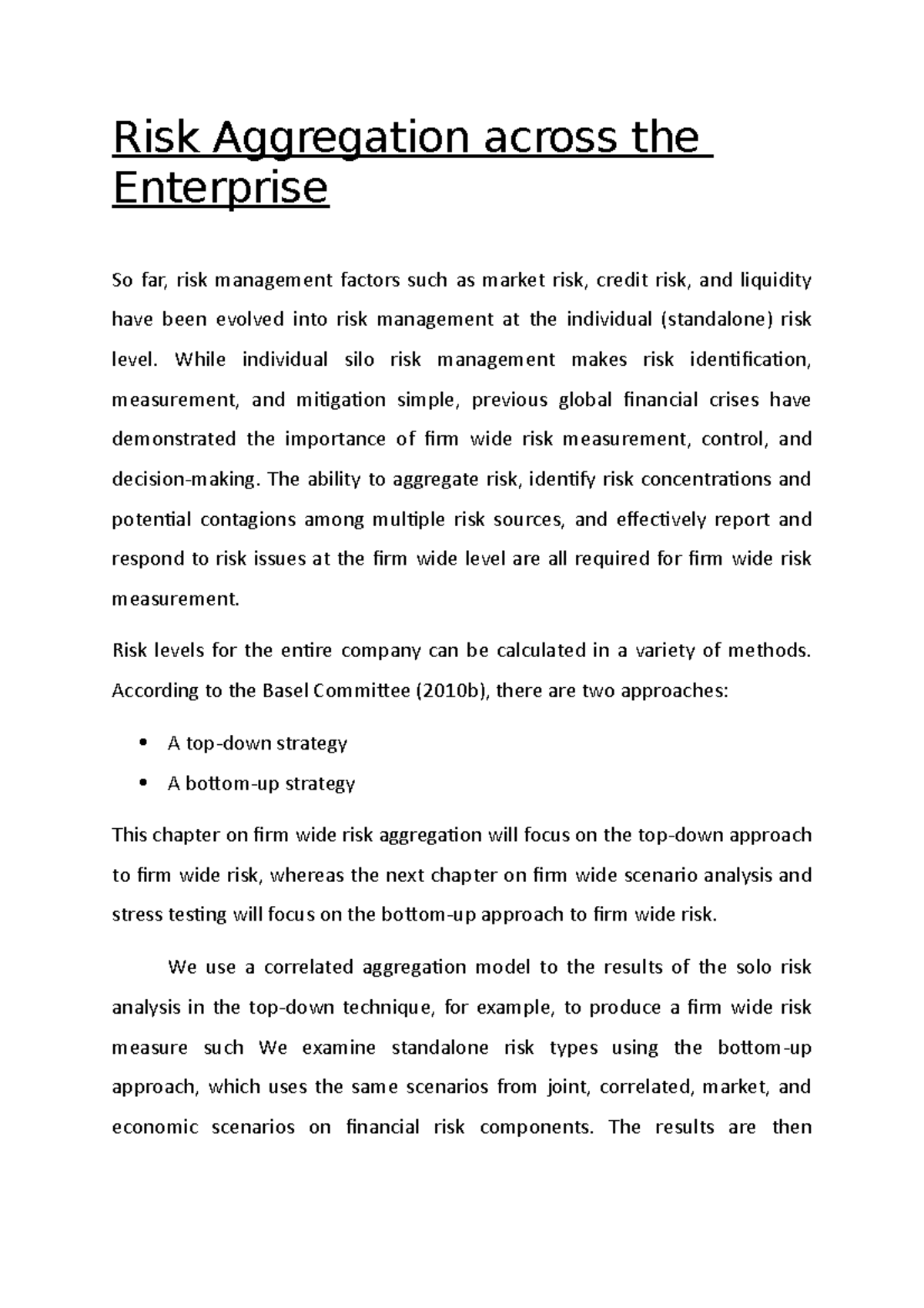 Risk Aggregation Across the Enterprise - Risk Aggregation across the ...