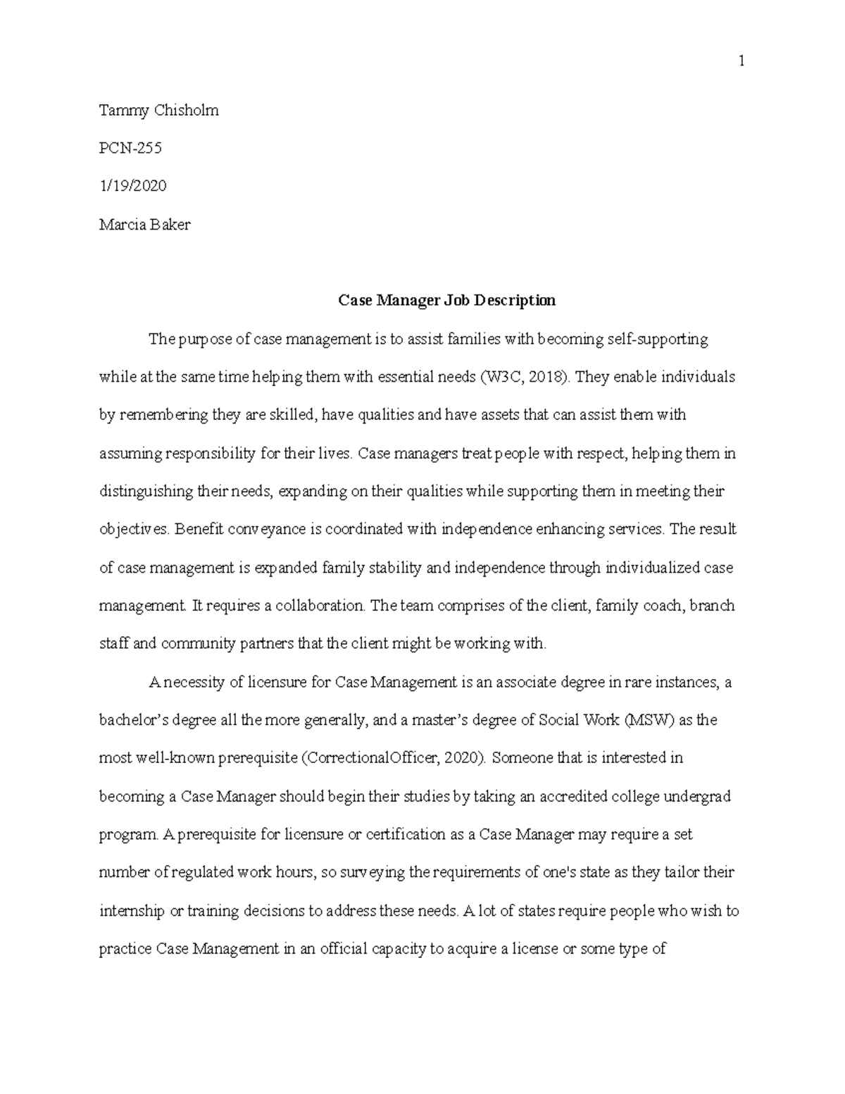 Case Manager Job Description - Tammy Chisholm PCN- 1/19/ Marcia Baker ...