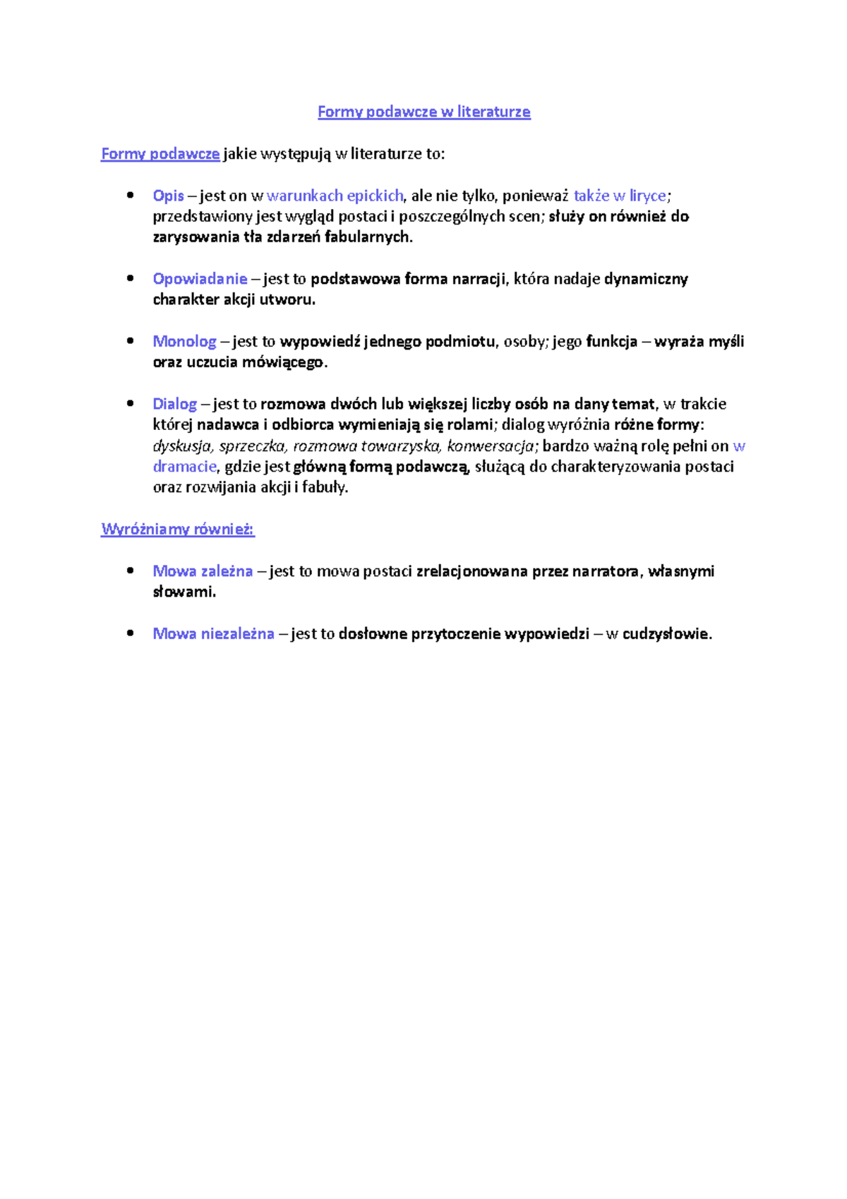 Formy podawcze w literaturze - wstęp do literaturoznawstwa - Formy ...