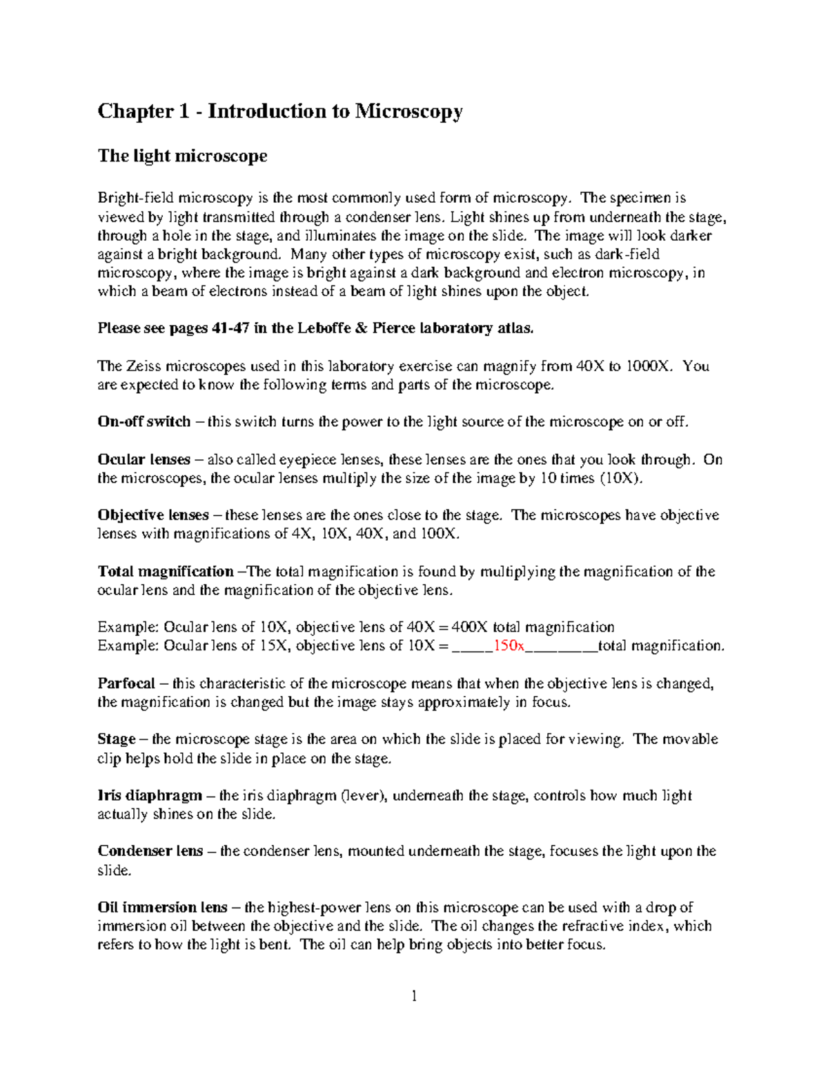 Chapter 1 Microscopy Lab Manual - Chapter 1 - Introduction to ...