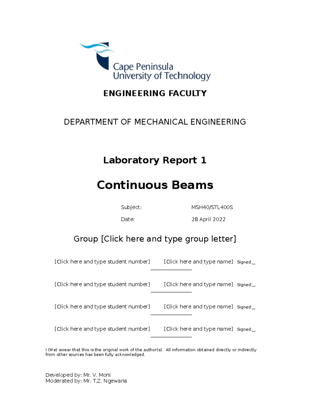 Continuous Beams Lab (1) - ENGINEERING FACULTY DEPARTMENT OF MECHANICAL ...