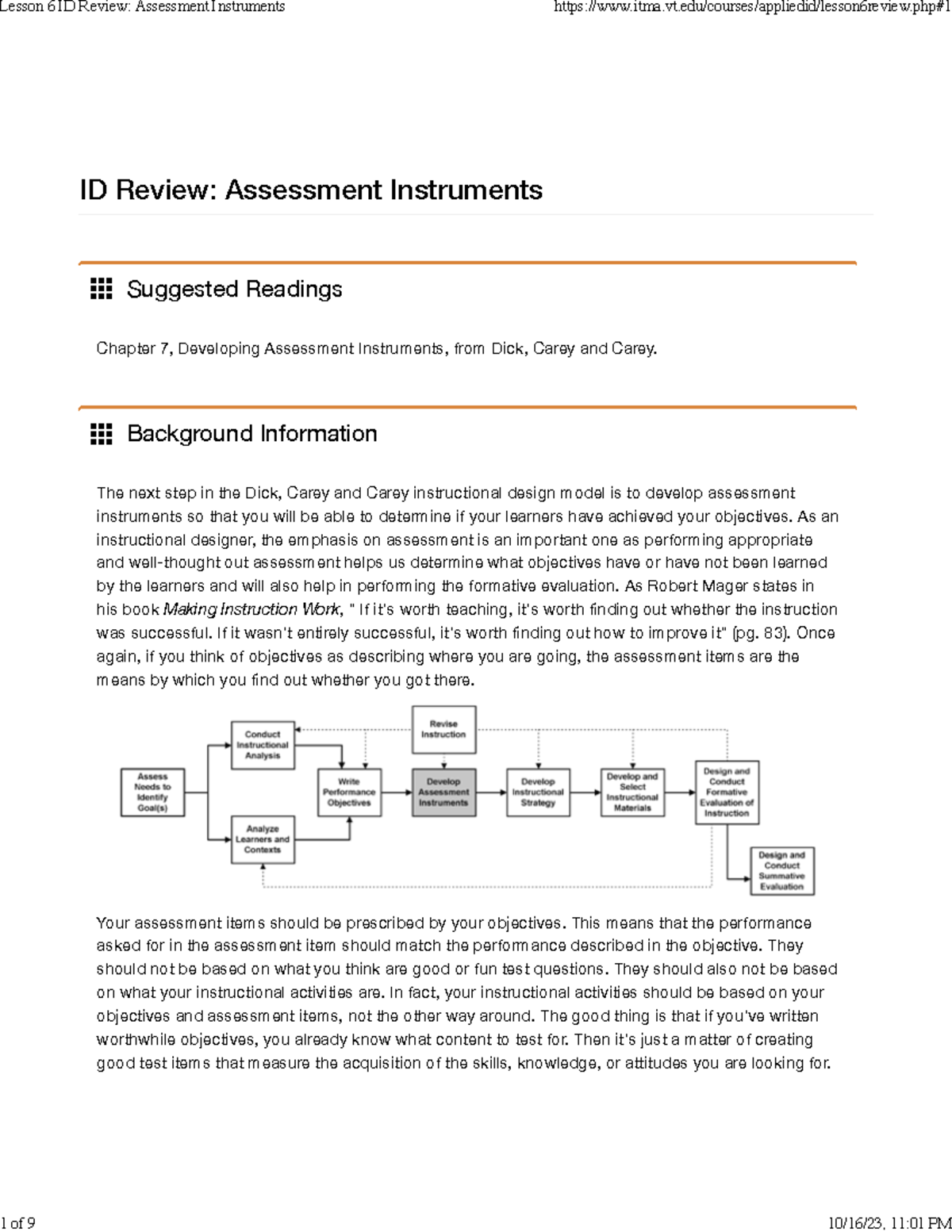 (3)Lesson 6 ID Review Assessment Instruments - ID Review: Assessment ...